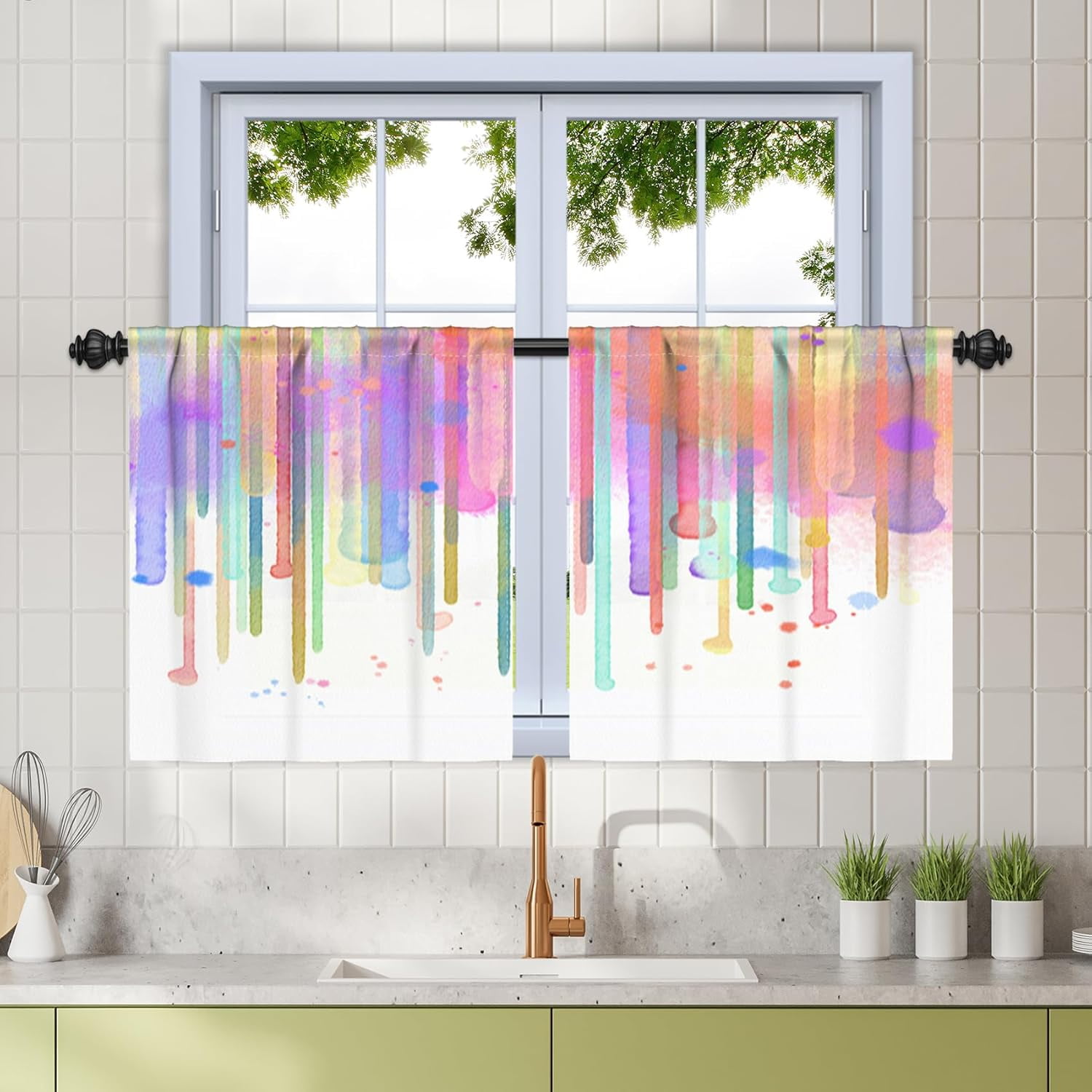 27.5 x 24 Inch Colorful Splatter Decorative Curtains for Living Room ...