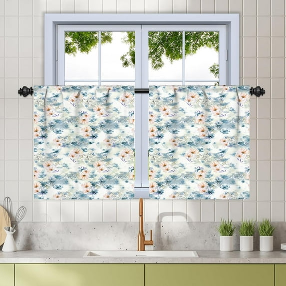27.5 x 36 Inch Pink Blue Flower Small Kitchen Curtains Spring Floral ...
