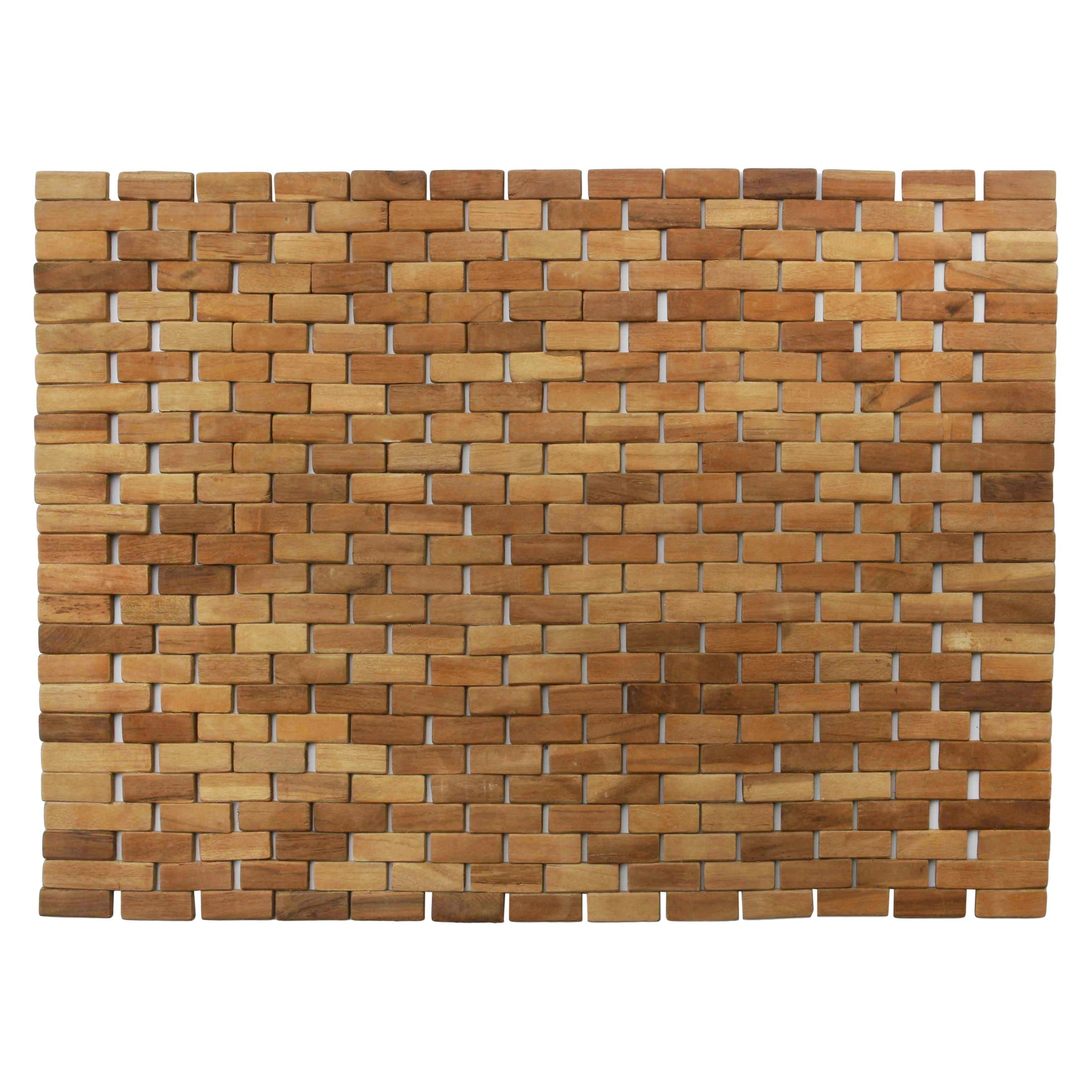 27.5"x19.5" Woven Teak Bath Rug Brown: Handmade, Rubber Backed ...