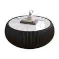 27.55" Black Round Coffee Table, Drum Coffee Table with Sintered Stone ...