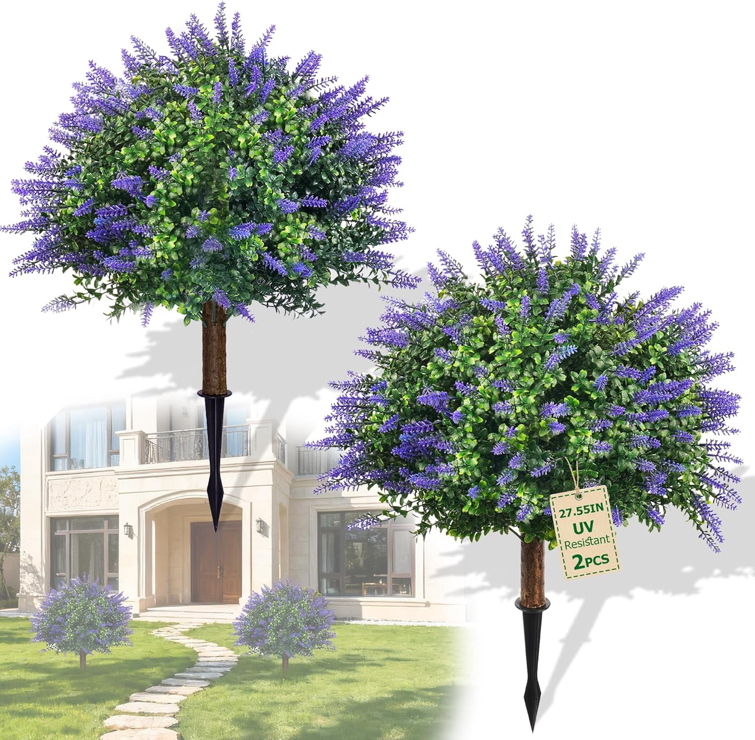 27.55 Inch Lavender Boxwood Topiary Tree with Spike, Round Bush Ball ...
