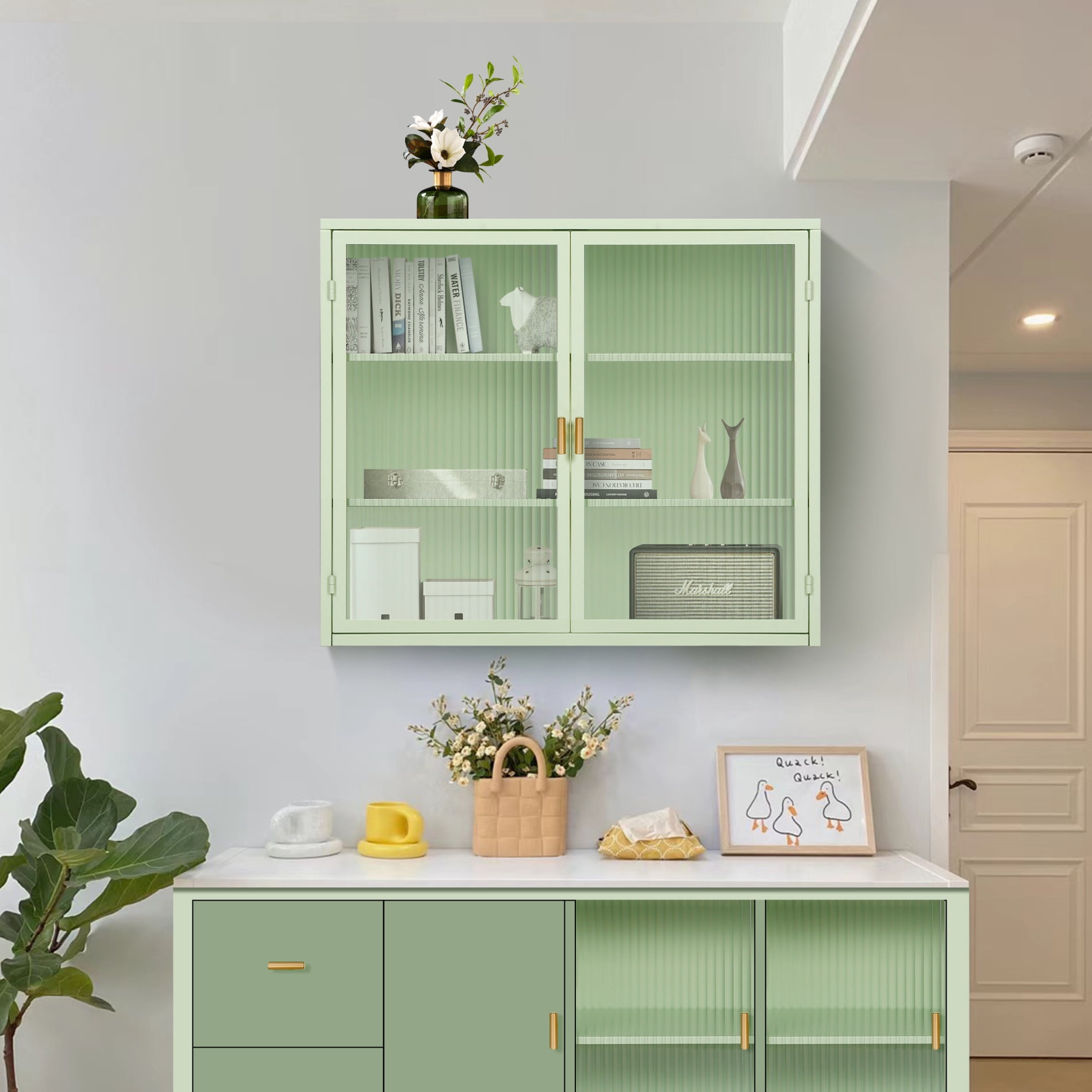 2756 Double Glass Door Wall Cabinet With Detachable Shelves 3 Tier 9903