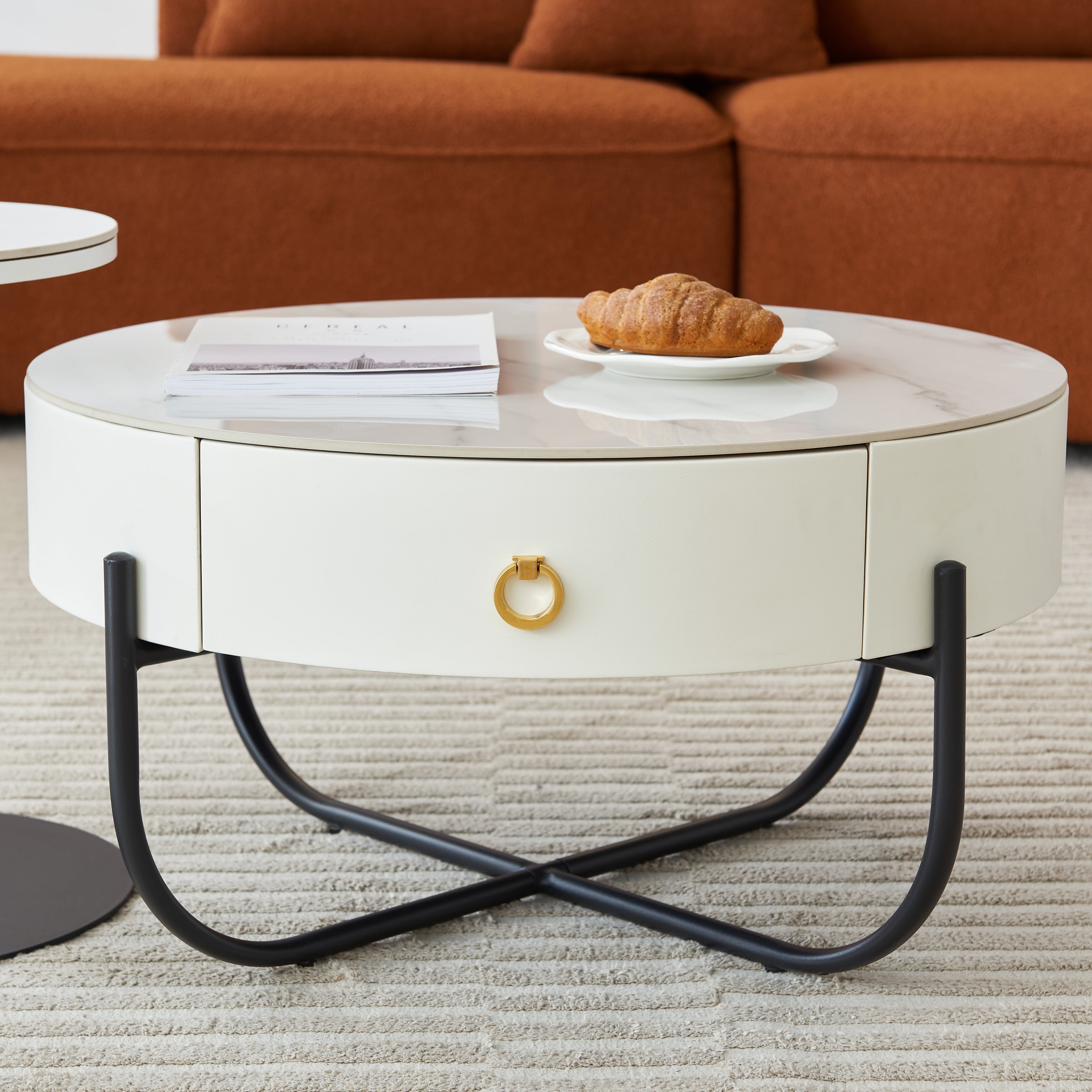 27.56” Nesting Coffee Table Set of 2 Round Coffee Table with Drawer ...