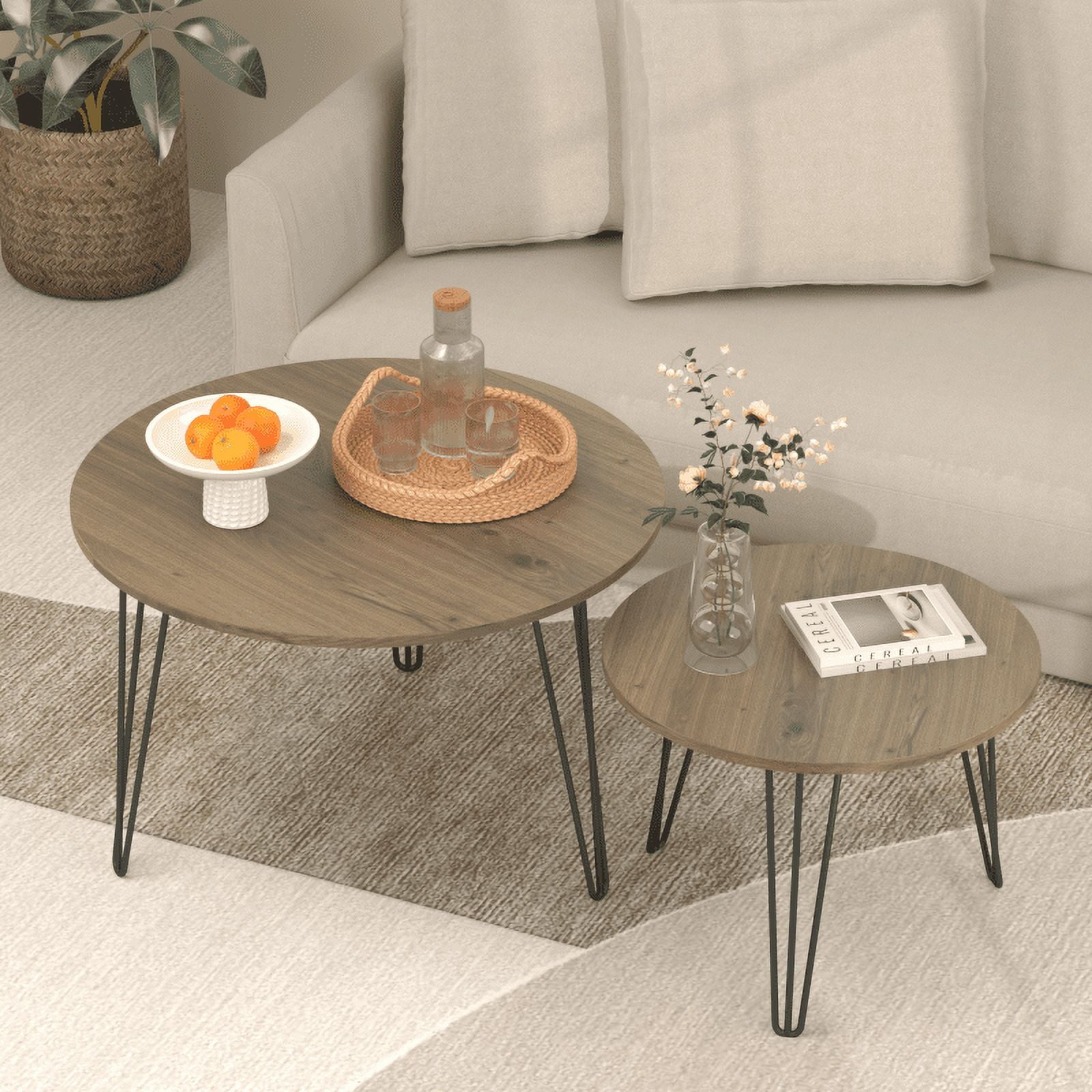 27.56'' Round Nesting Coffee Table Set of 2, Circular Nesting End Table ...