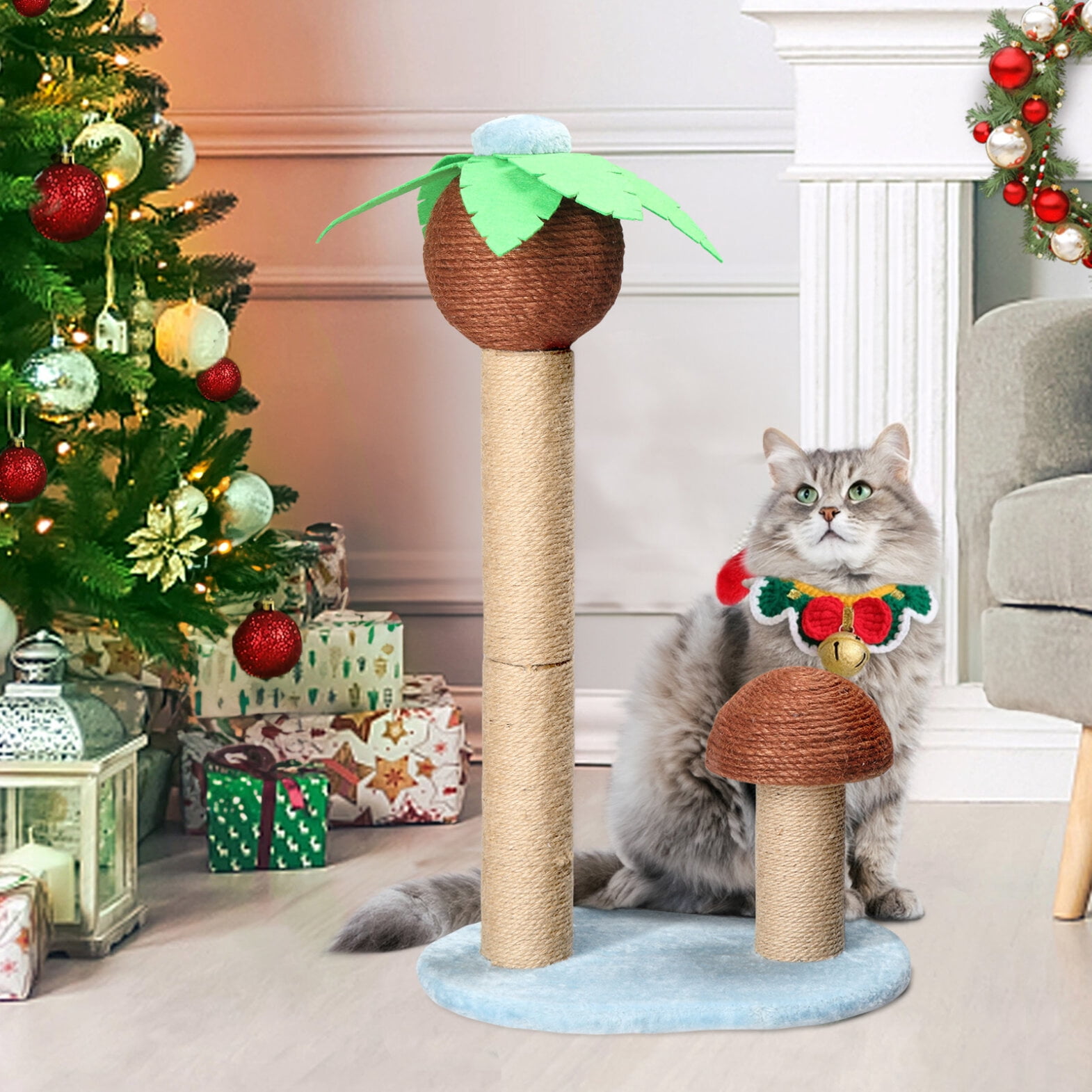 27.5in Coconut Palm Tree Cat Scratching Post, Cute Cat Scratcher with ...