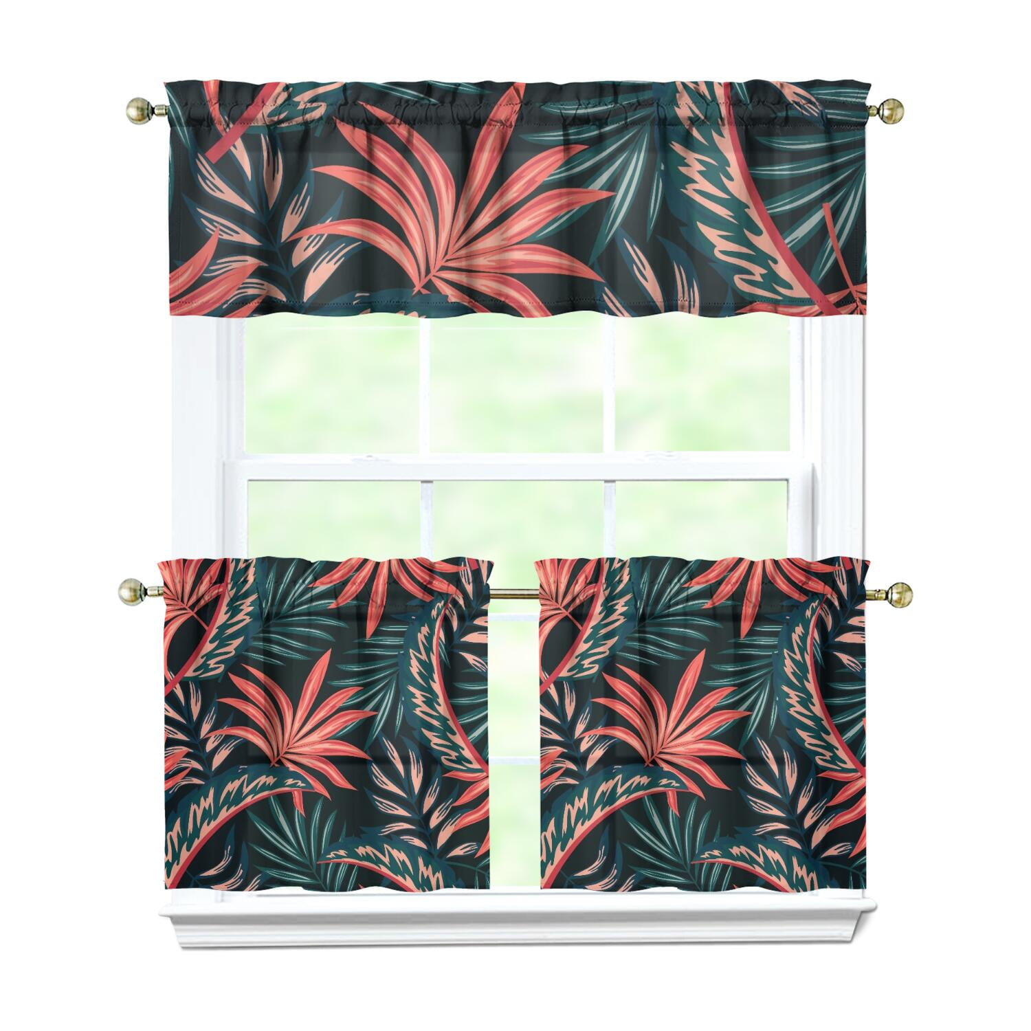 27.5x24 Inch Window Curtains for Kitchen with Tropical Palm Tree and ...