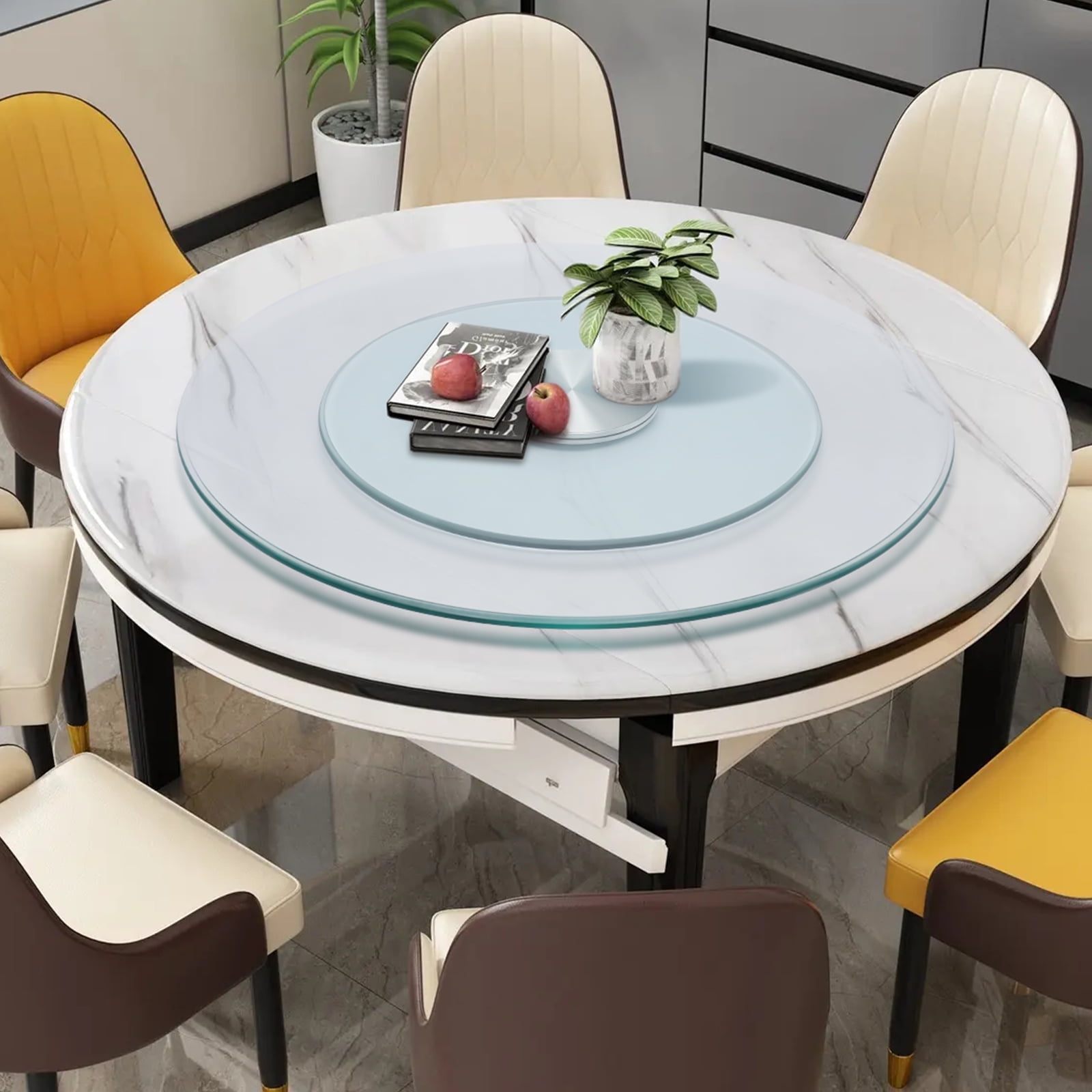 27.6" Glass Turntable for Dining Table with Swivel Assist System, Round ...