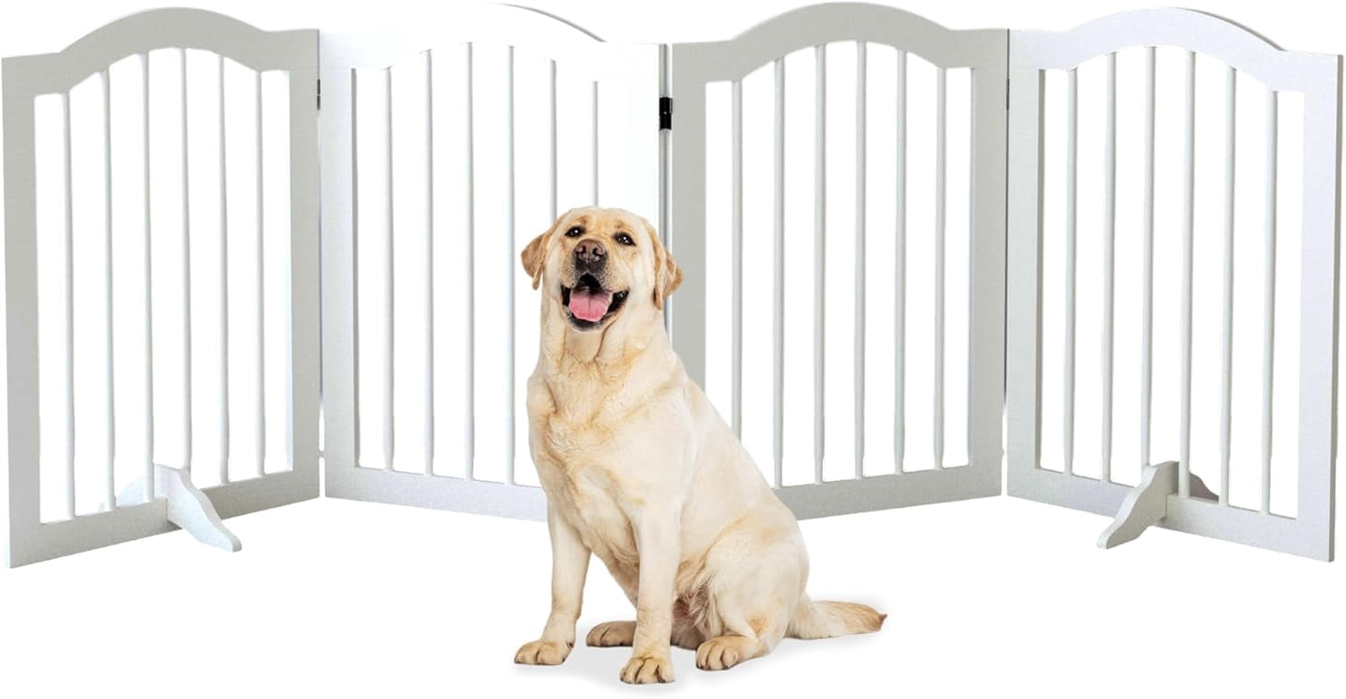 27.6" H Tall Freestanding Pet Gate, 4-Panels Foldable Dog Gate, Solid ...
