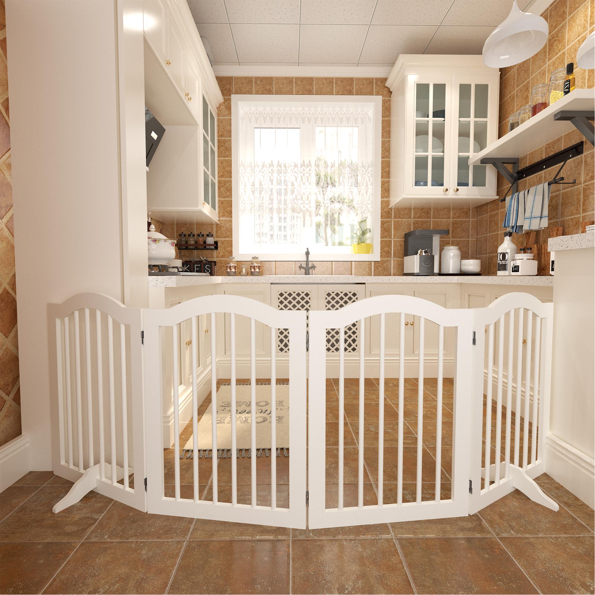 27.6" Height Tall Freestanding Pet Gate, 4 Panels Foldable Dog Gate ...