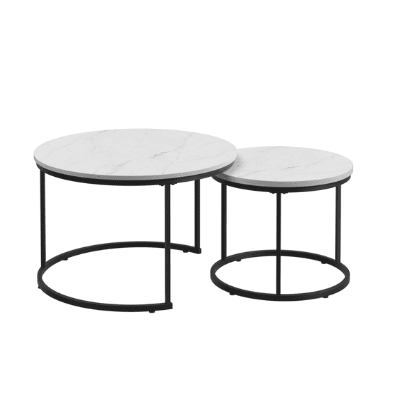 27.6" Nesting Coffee Table Set of 2, Round Coffee Table Wood Marble ...