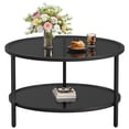 27.6'' Round Coffee Table 2 Tier Black Glass Tables With Storage Shelf ...