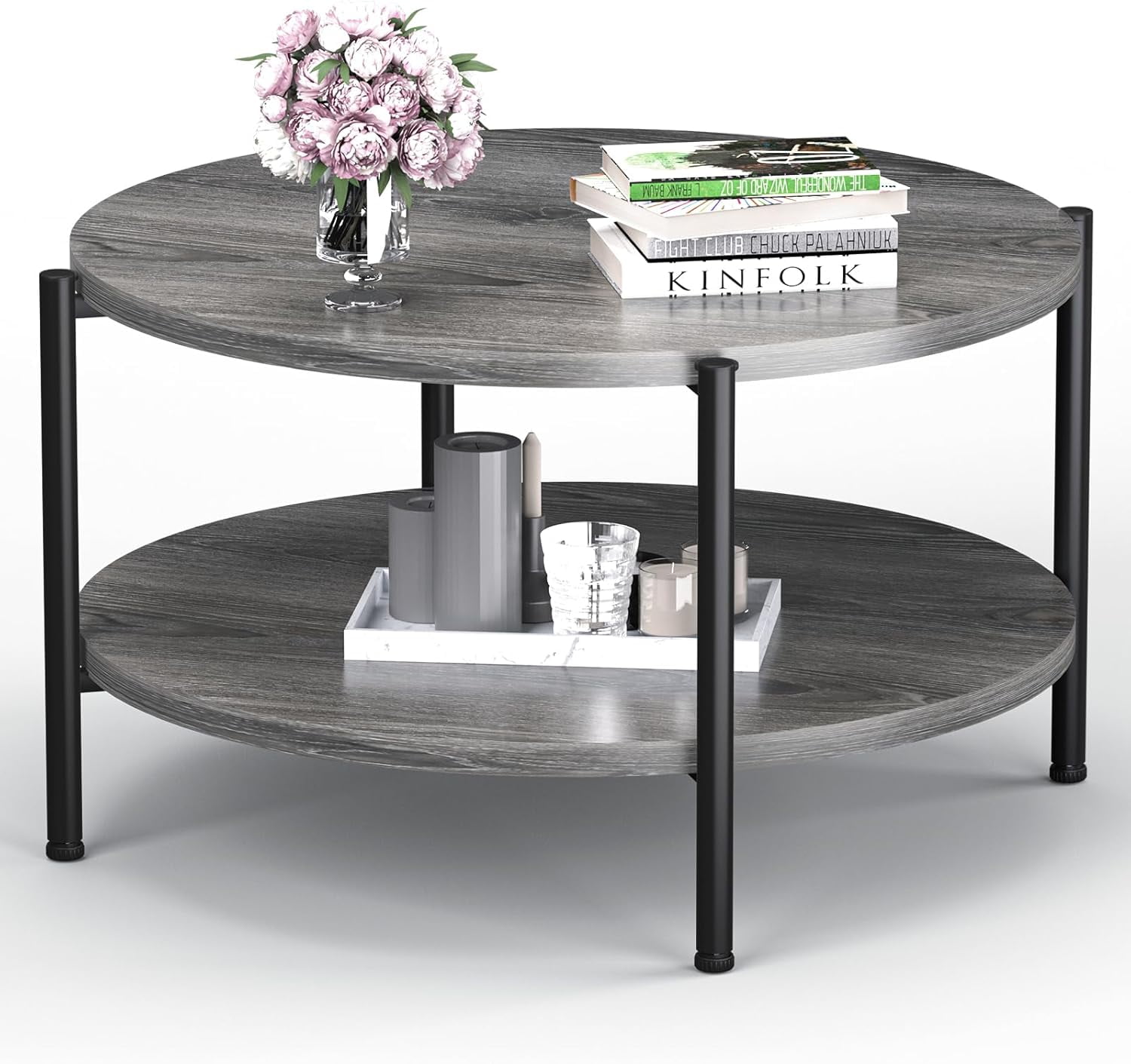 27.6" Small Coffee Tables, Round Coffee Table Living Room, 2-Tier ...