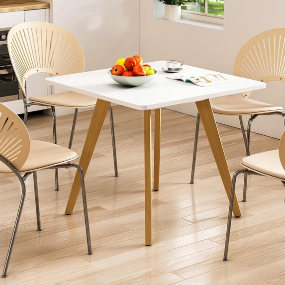27.6" Small Dining Table for 2-4, White Square Kitchen Table with Solid ...