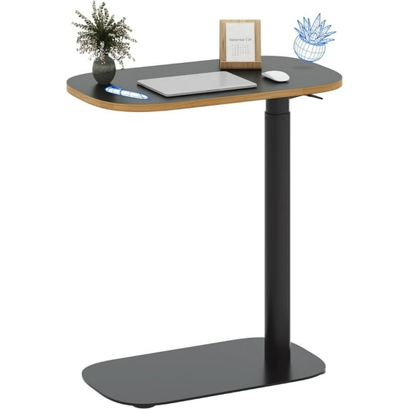 27.6" W x 15.7" D Height Adjustable C Table with Wheels Mobile Rolling ...