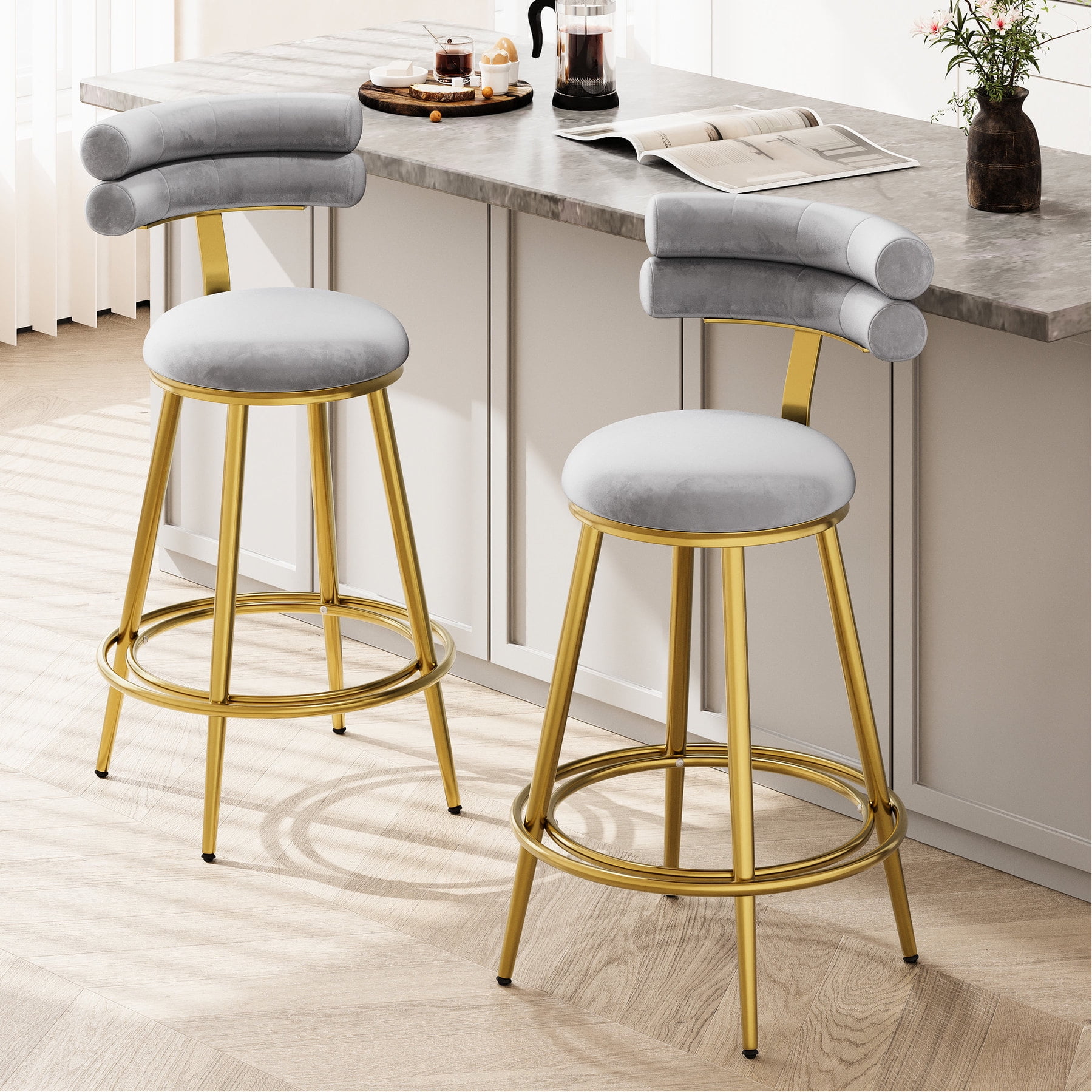 27.65'' Dark Gray Stools in Set of 2 - Double Circle Foot for Feet ...