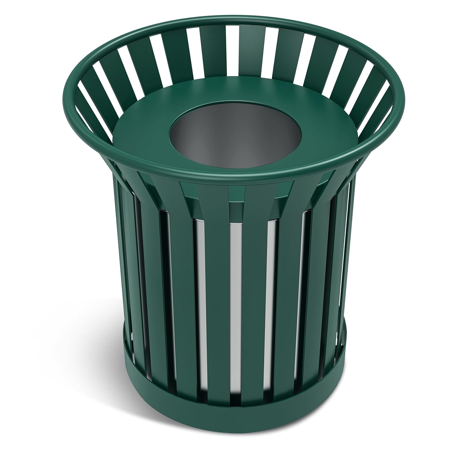 27.6IN Round Large Outdoor Trash Can, Heavy Duty Metal Slatted Garbage ...
