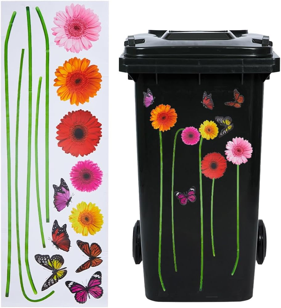 27.6x9.8 Large Gerbera Daisy Wall Decals 3D Floral Butterfly Stickers ...