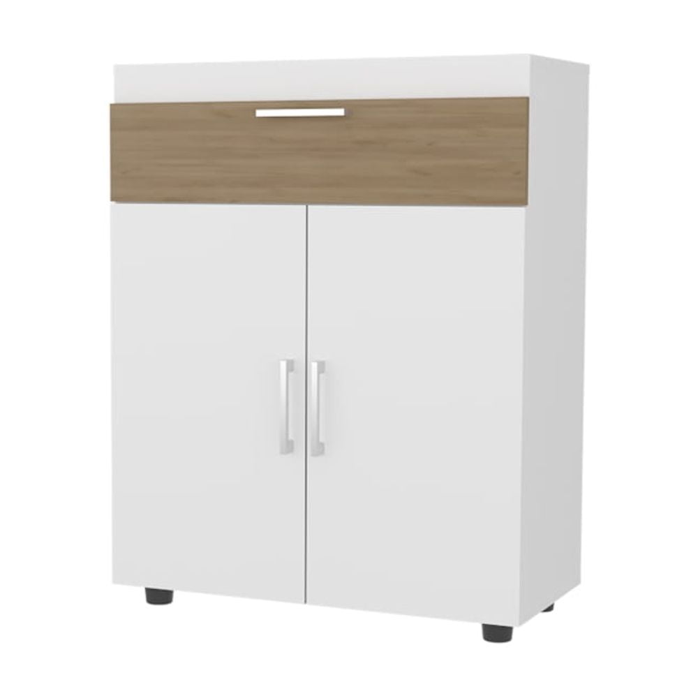 27.8 Inch Two-Tone White & Natural Oak Particle Board Shoe Storage ...