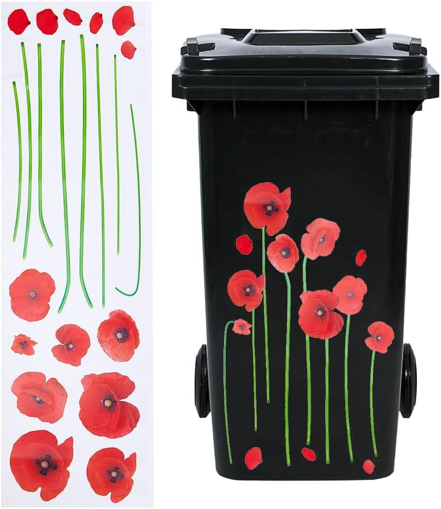 27.8x8 Large Red Flower Wall Decals Trash Stickers for Trash Cans ...