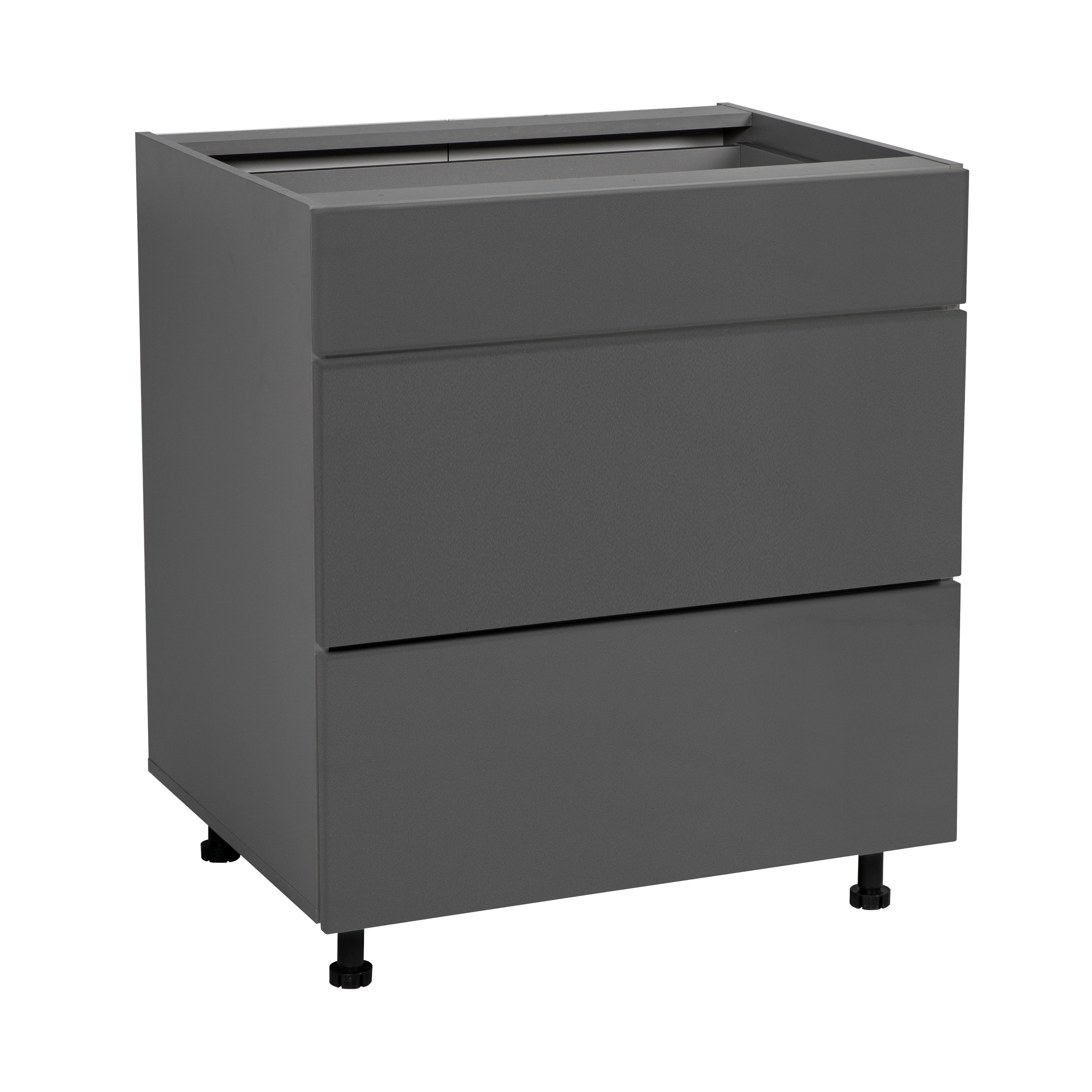 27" Base Cabinet-Double Door-Three Drawer-with Grey Gloss door ...