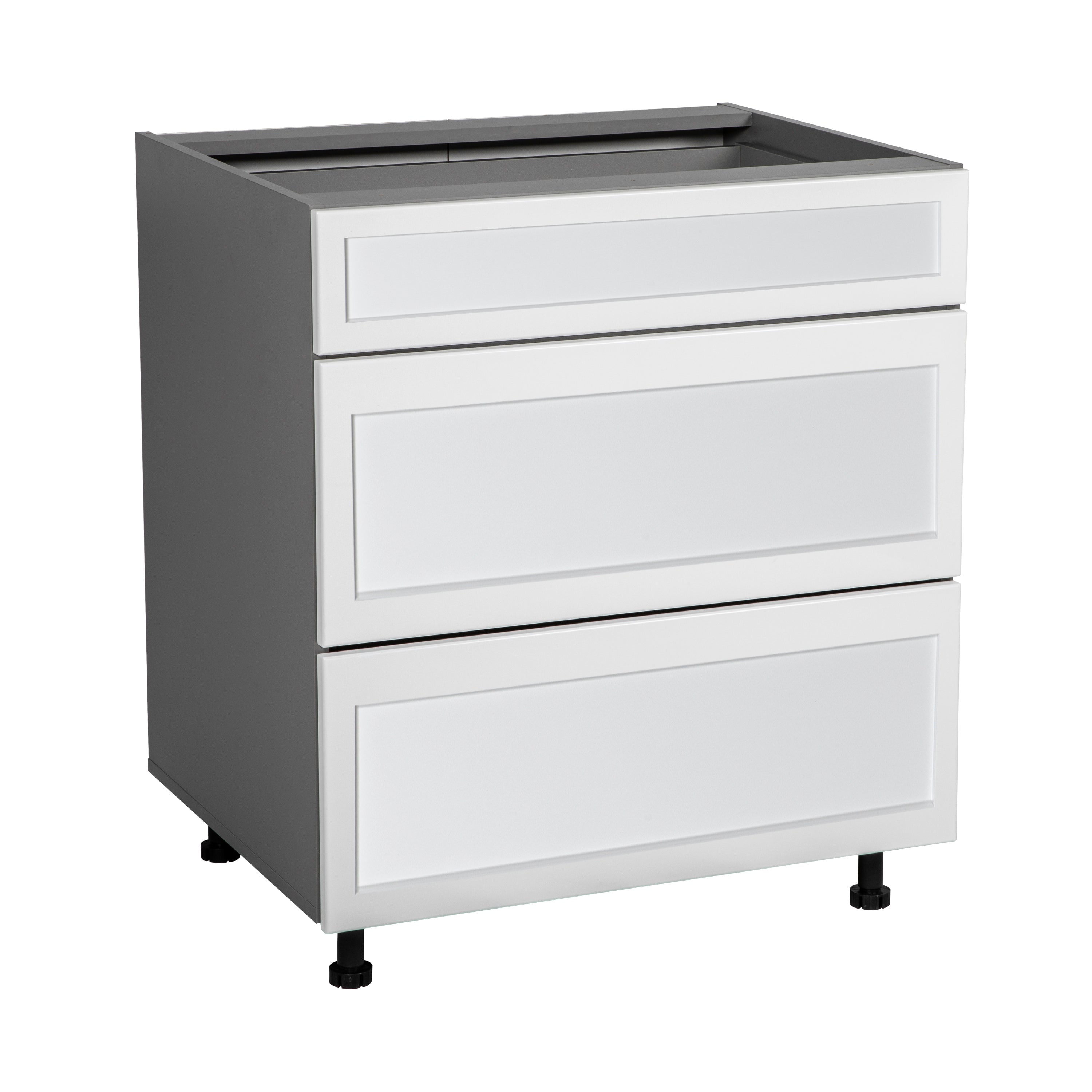 27" Base Cabinet-Double Door-Three Drawer-with Shaker White Matte door ...