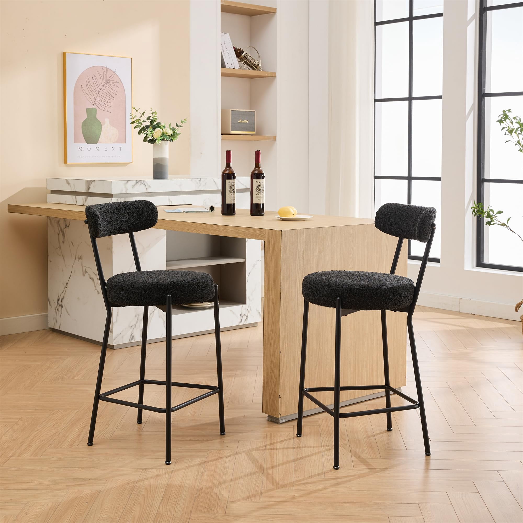 27" Boucle Bar Stools Set of 2, Boucle Counter Stools with Back for 2 ...