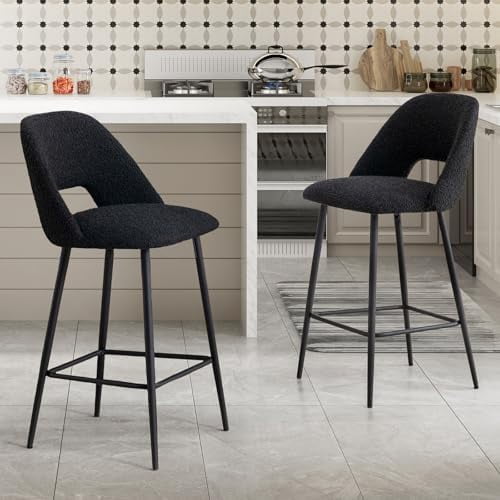 27’’ Boucle Bar Stools Set of 2, Upholstered Counter Height Stools with ...