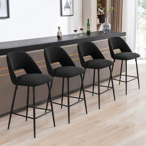 27’’ Boucle Bar Stools Set of 4, Upholstered Counter Height Stools with ...