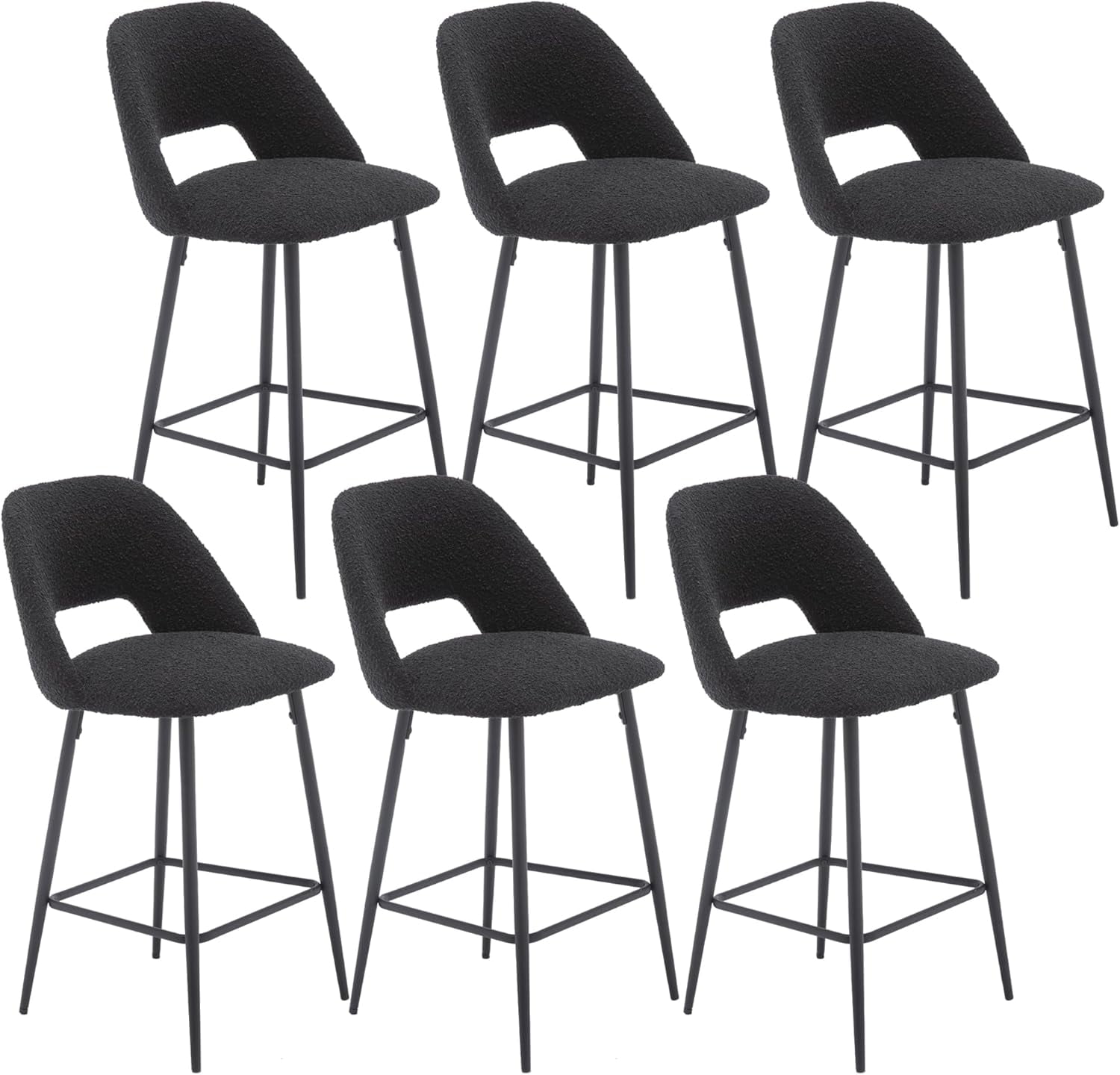 27’’ Boucle Bar Stools Set of 6, Upholstered Counter Height Stools with ...