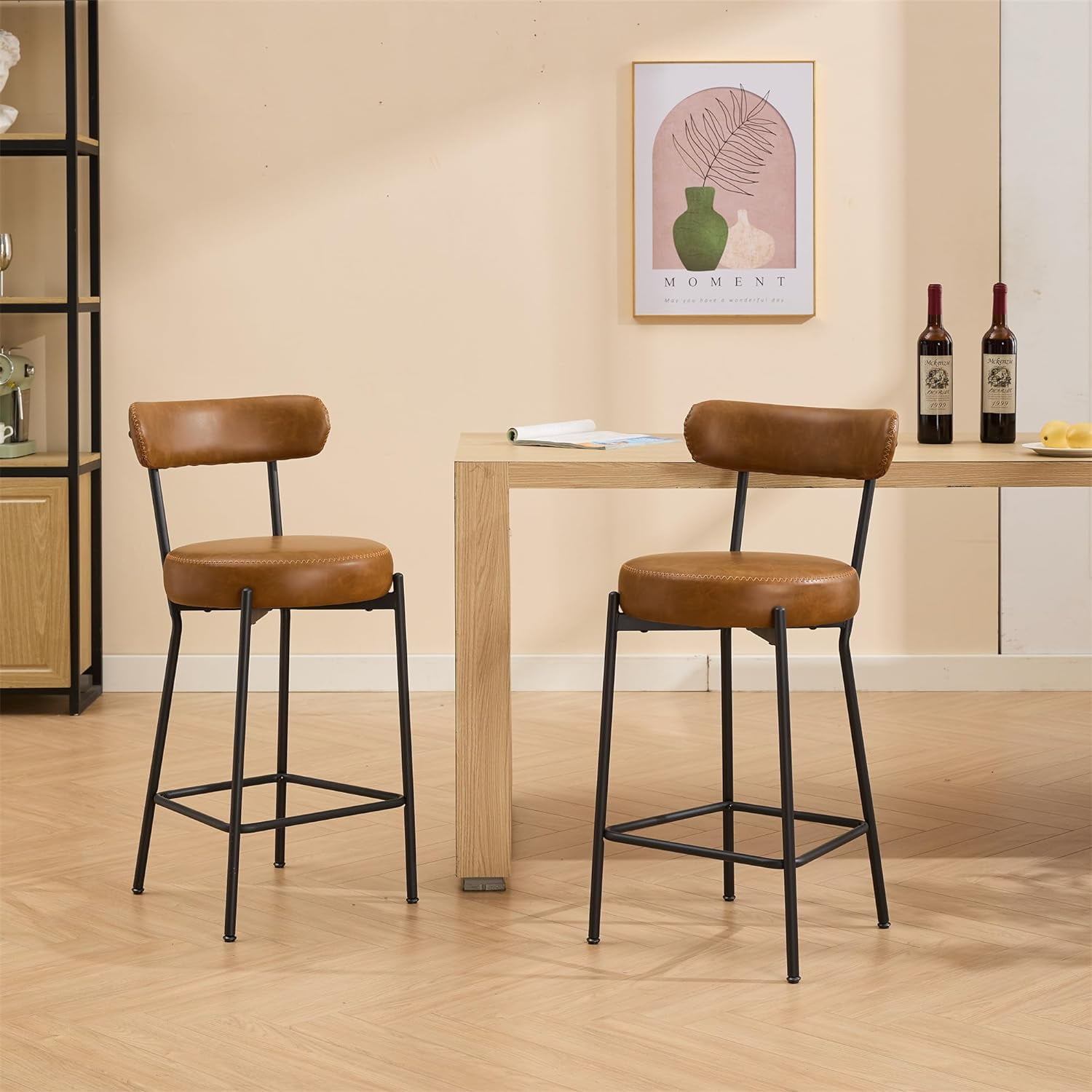 27" Boucle/PU Bar Stools Set of 2, Accent Counter Height Stools with ...
