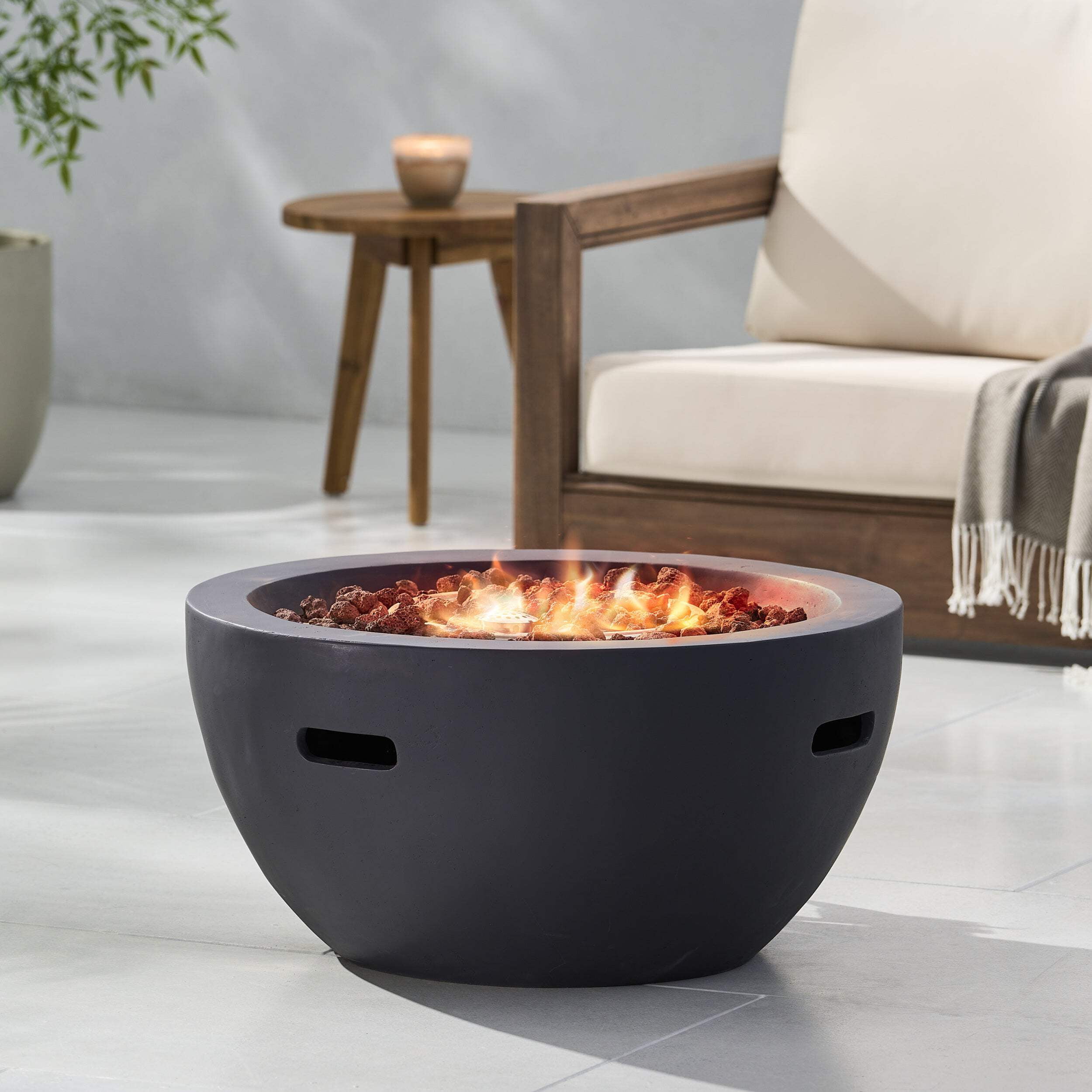 27" Bowl Shaped Mgo 40,000 Btu Propane Fire Pit, Dark Grey Tank Cover ...