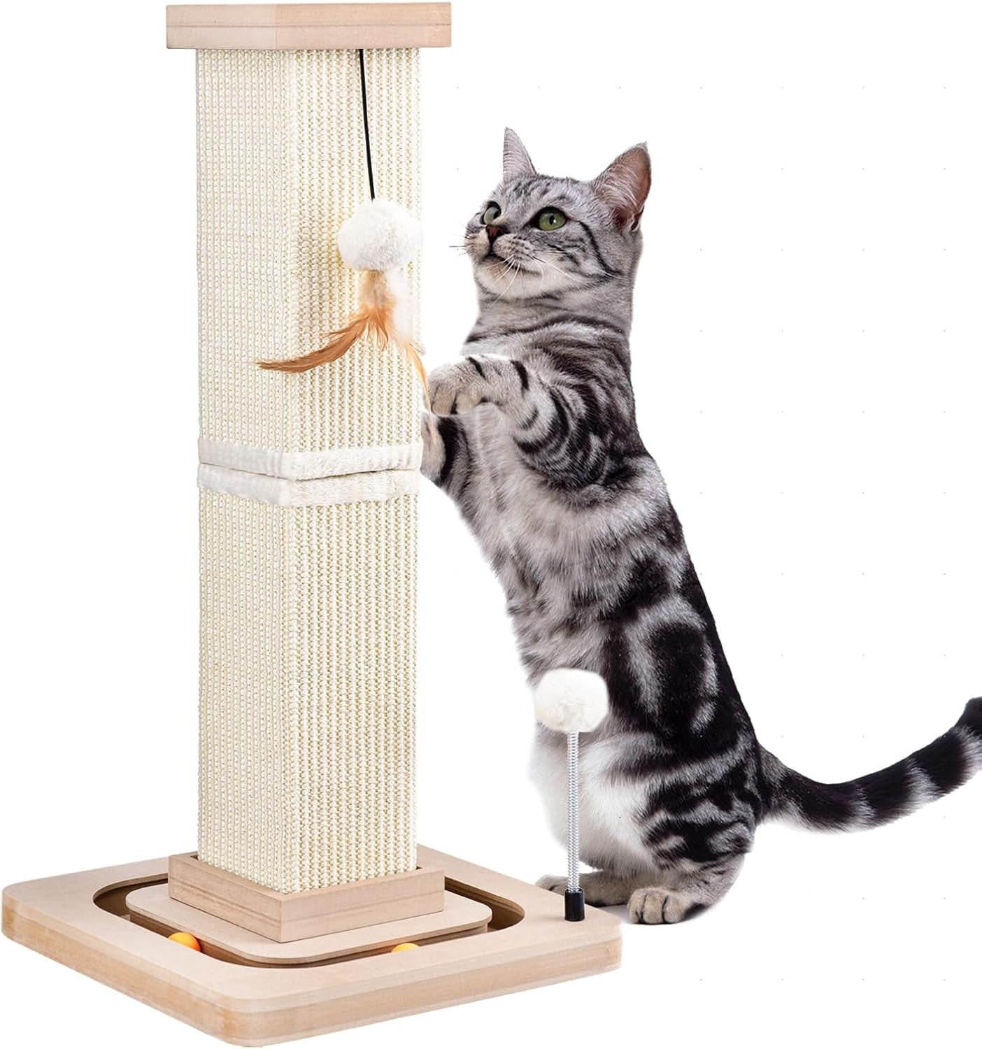 27" Cat Scratching Post, Sisal Cat Scratcher with Interactive Track ...