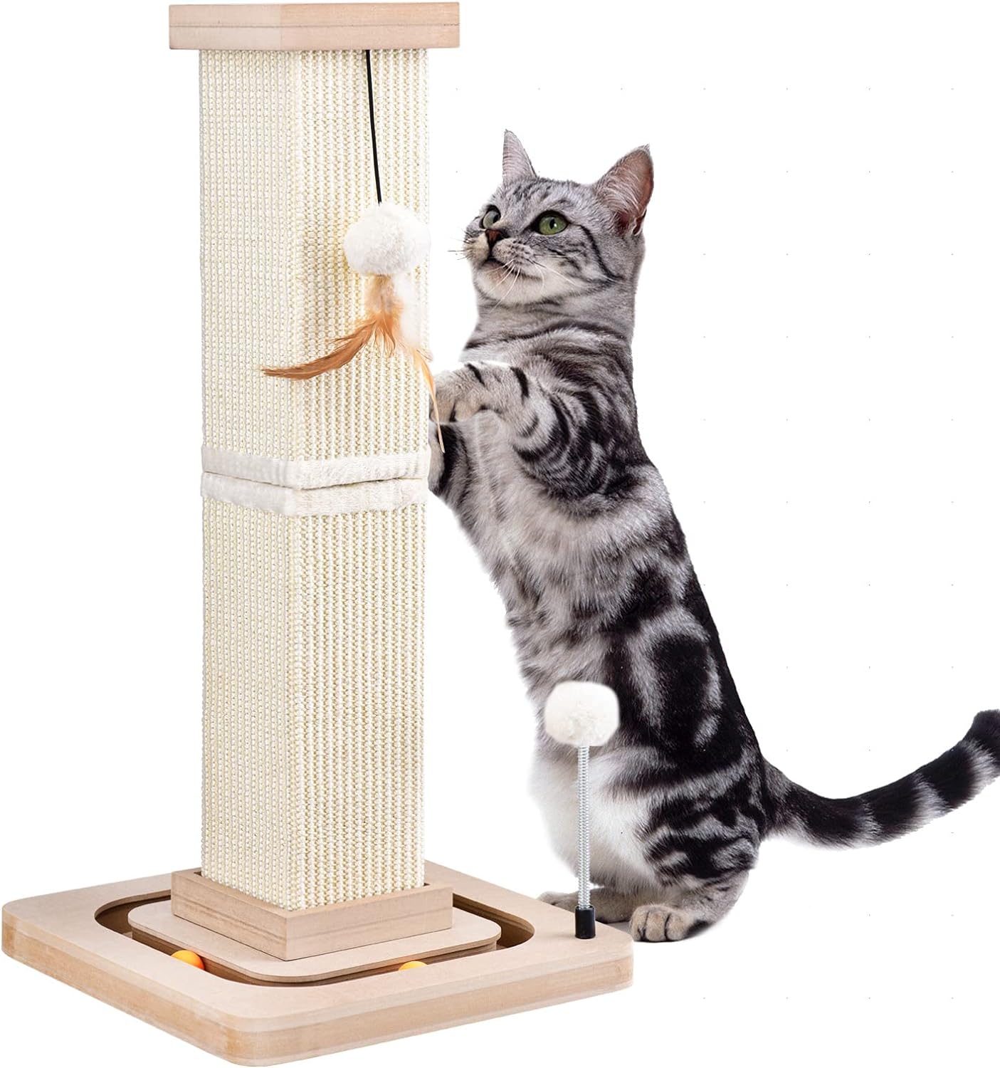 27" Cat Scratching Post, Sisal Cat Scratcher with Interactive Track ...