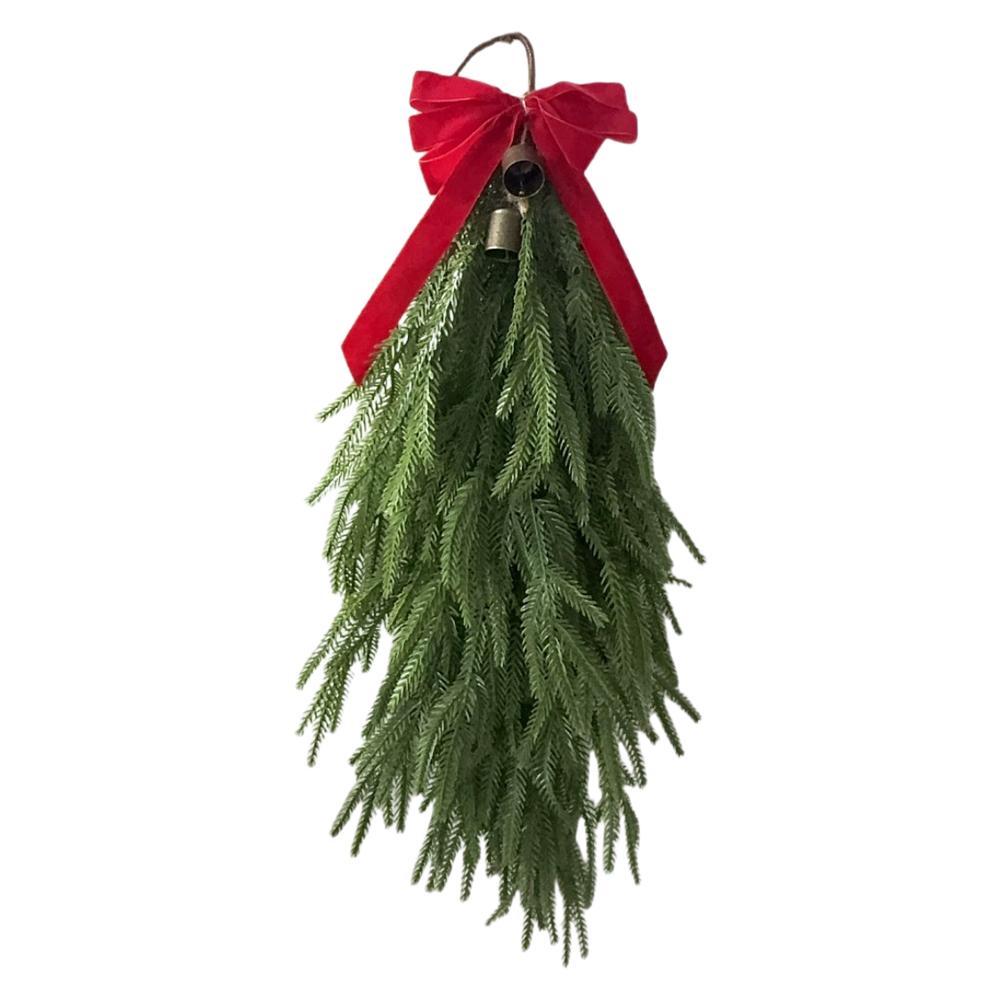 27" Christmas Swag with Bow, Artificial Christmas Teardrop Wreath Twig ...