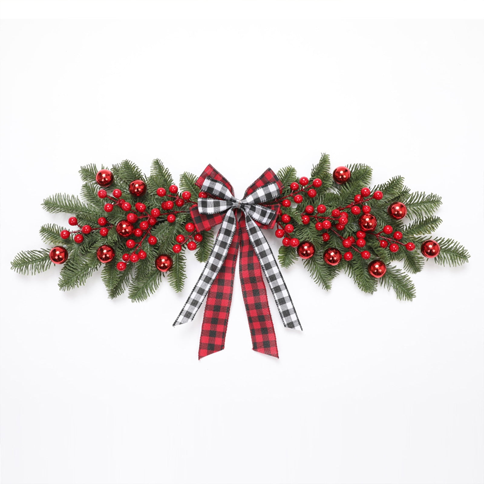 27" Christmas Swags Wreath Decoration with Red Berries & Bows for Front ...