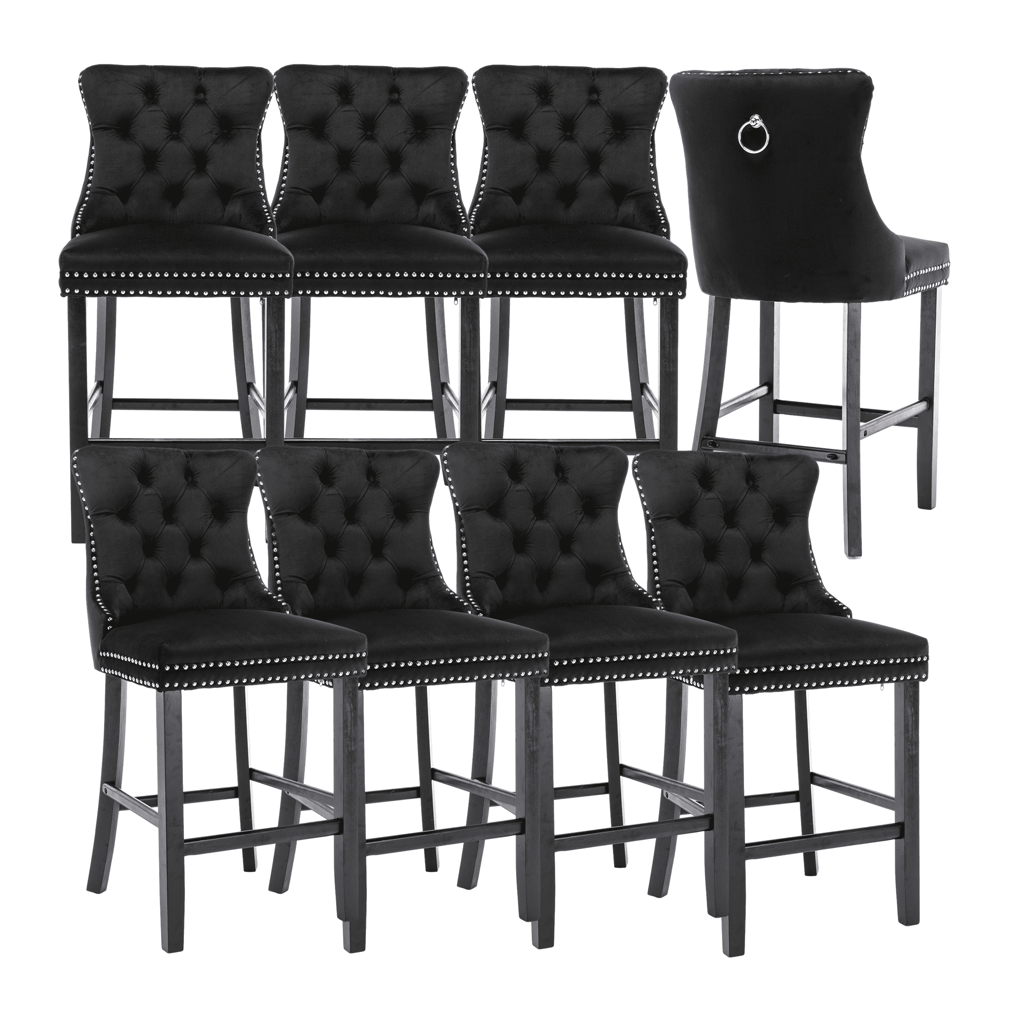 27" Contemporary Padded Bar Stools, Tufted Velvet Upholstered Barstools ...