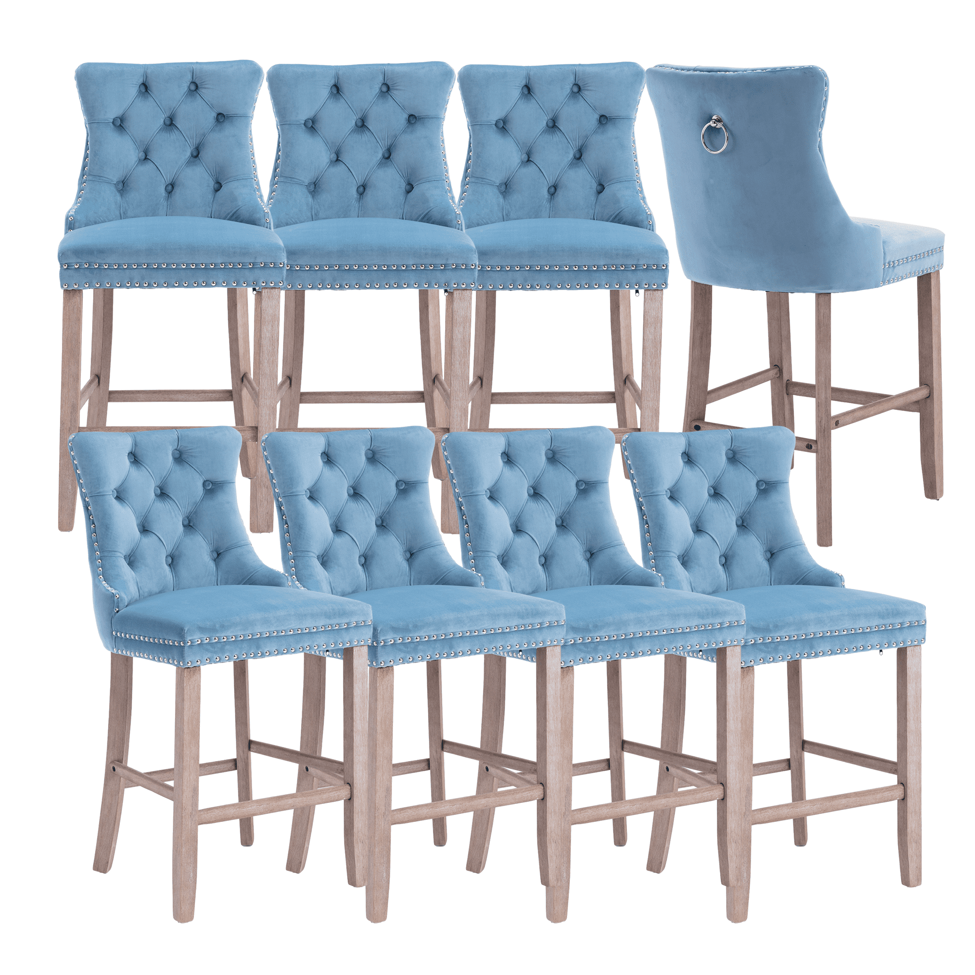 27" Contemporary Padded Bar Stools, Tufted Velvet Upholstered Barstools ...