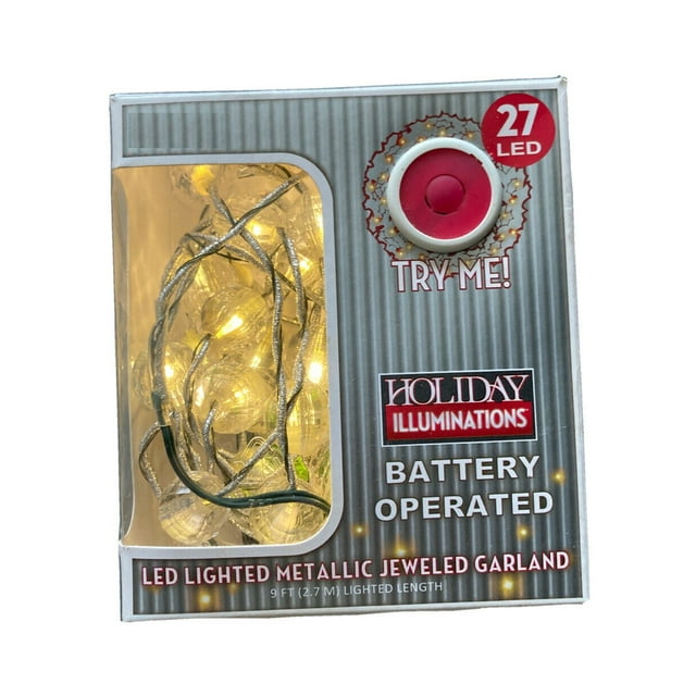 27 Count LED Clear Lighted Metallic Jeweled Garland - Battery Operated ...