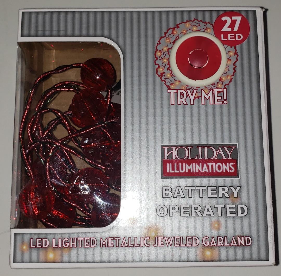 27 Count LED Red Lighted Metallic Jeweled Garland Christmas String ...