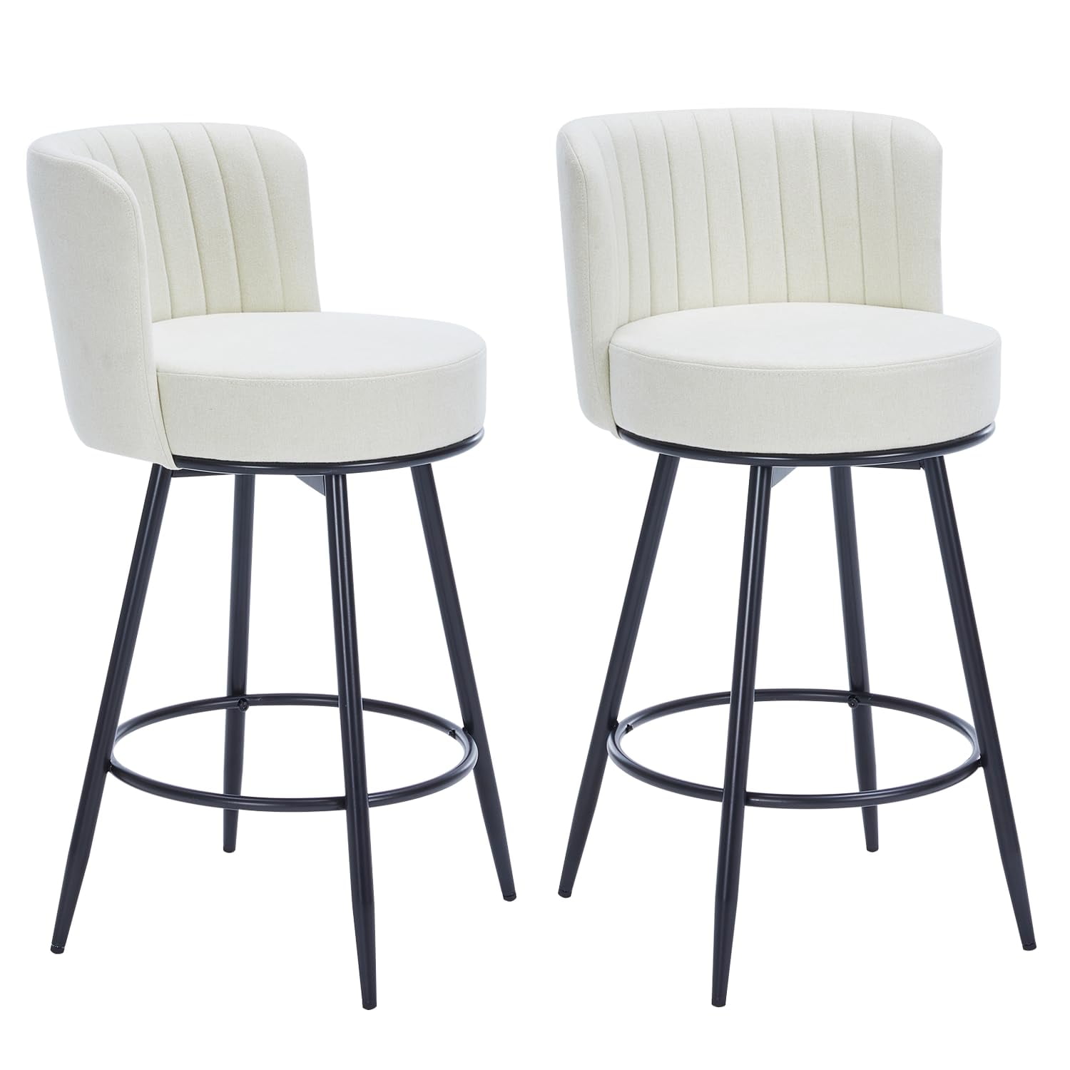 27" Counter Height Swivel Stools Set of 2 with Back, Upholstered Linen ...