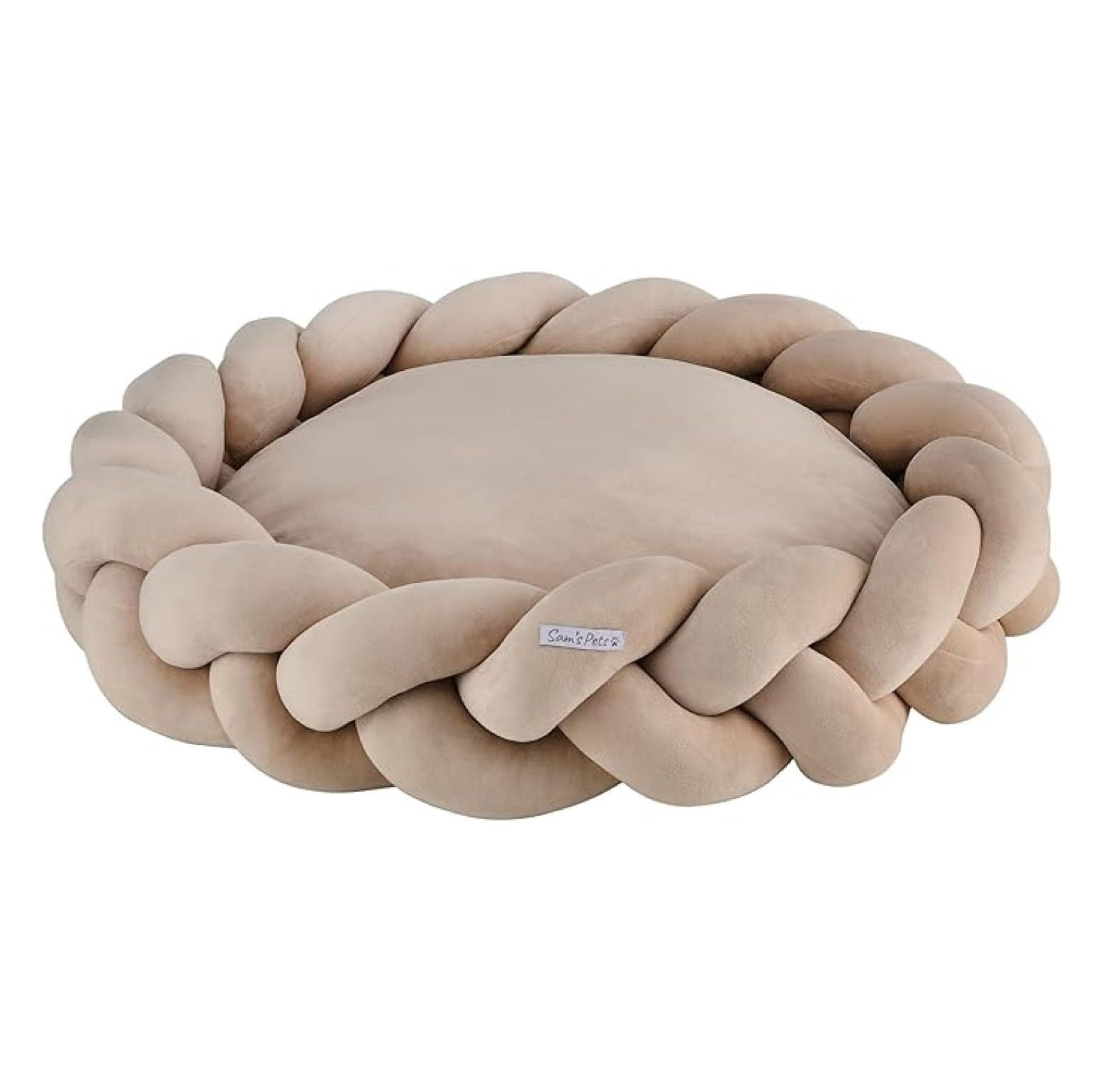 27" Dog Bed, Beige - Braided/Knitted Design, Orthopedic, Non-Slip Grip ...