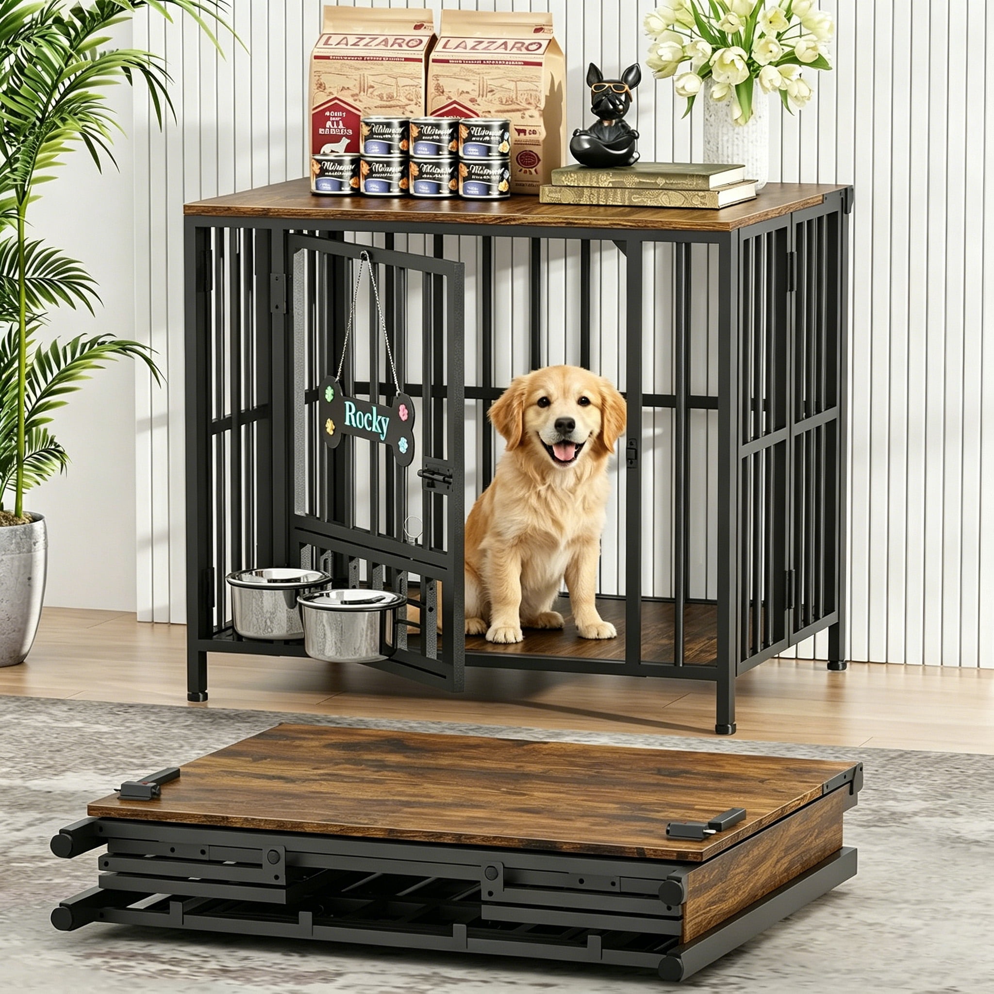 POAO 27" Dog Crate Furniture Foldable, No Assembly Decorative Dog ...