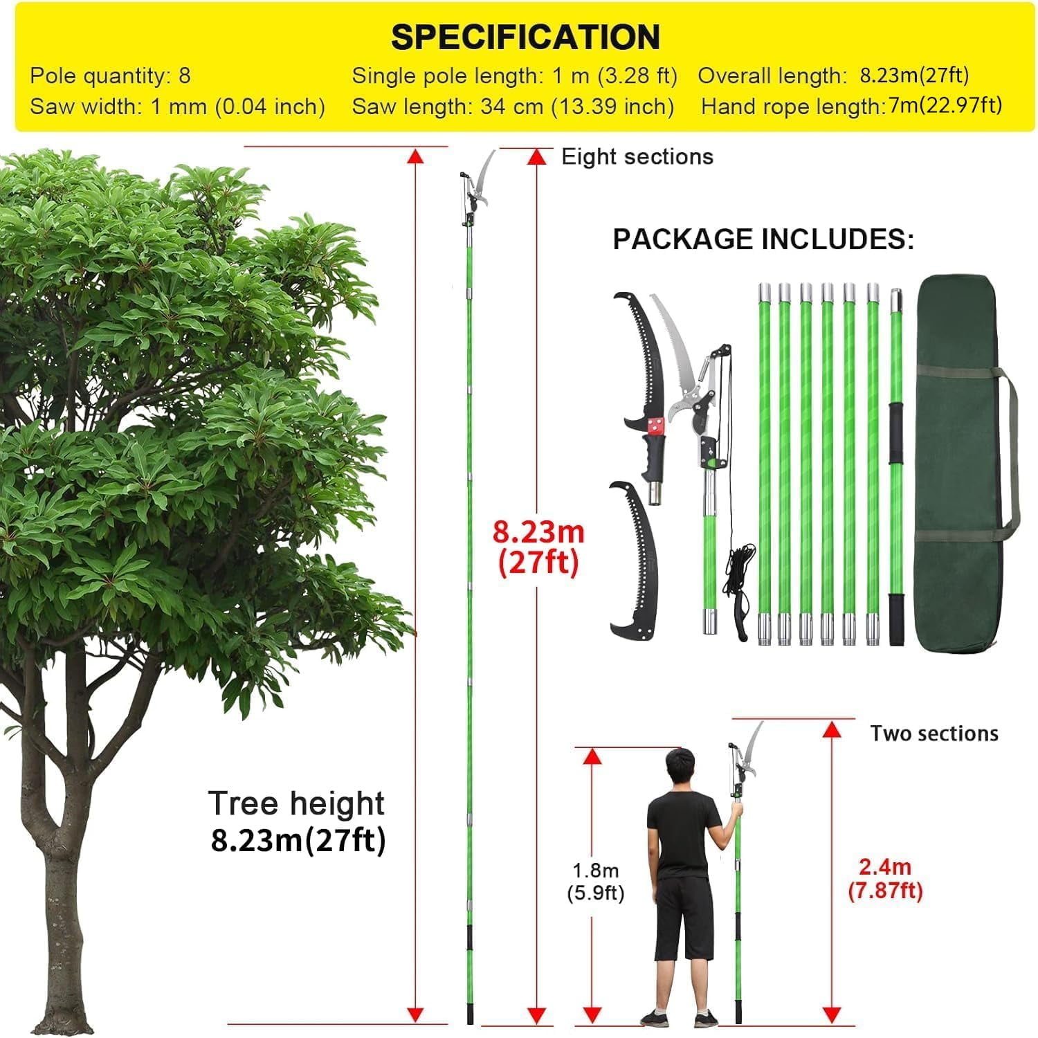 27 Feet Tree Pole Pruner Manual Branches Trimmer Tree Garden Tools ...