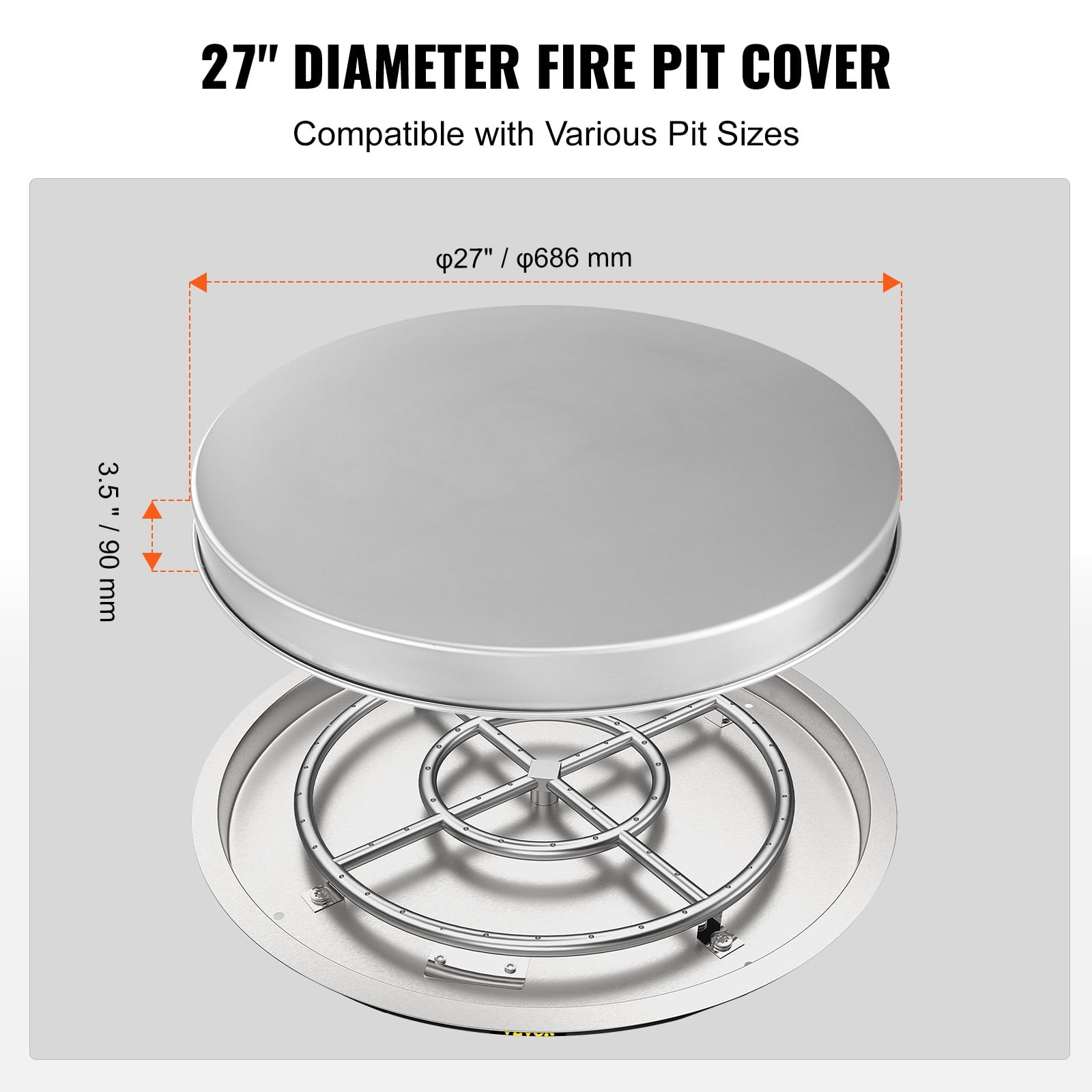27" Fire Pit Cover Lid - Portable Stainless Steel Spark Screen, Easy ...