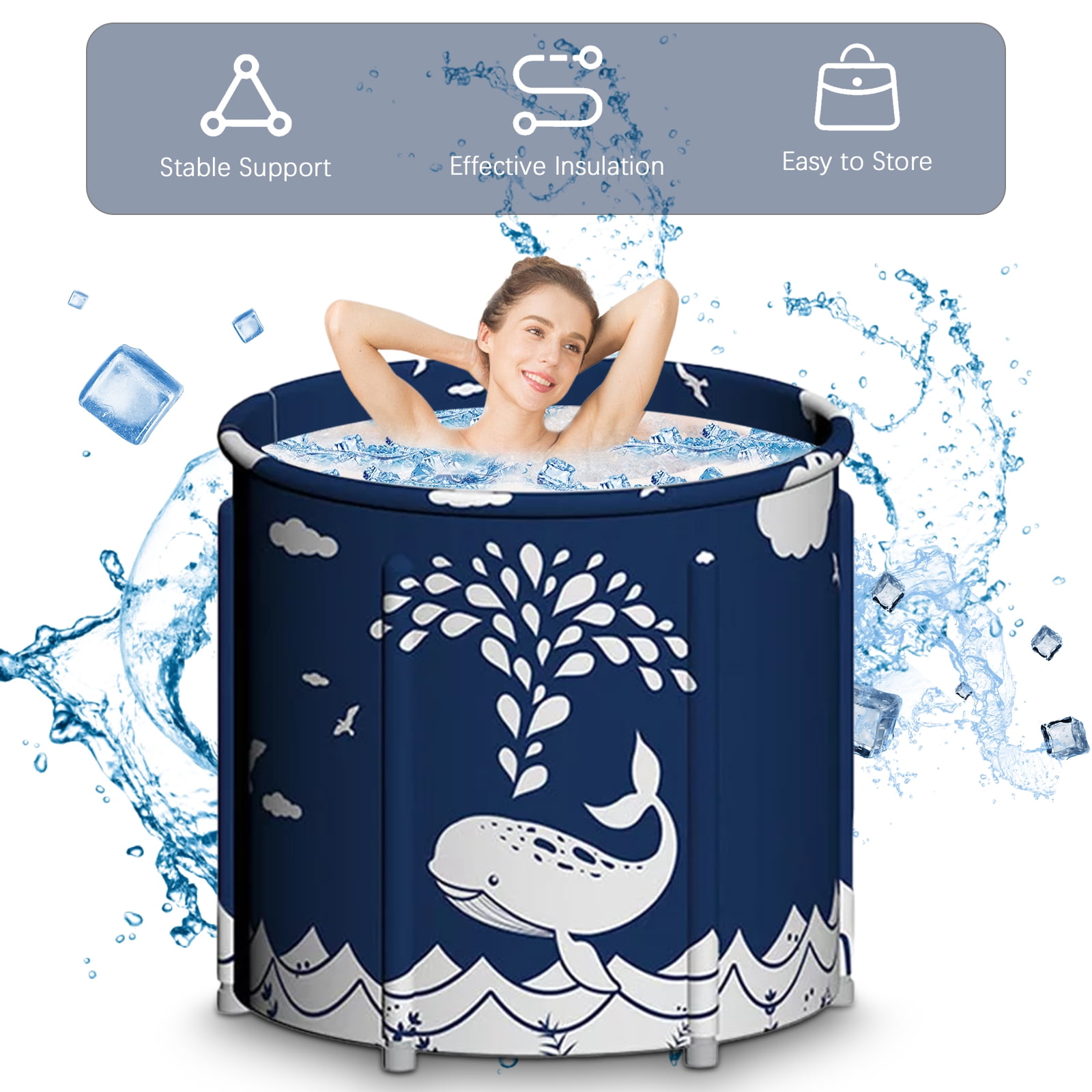 27"Foldable Adult Bathtub, Portable Ice Hot Soaking Bath Tub with ...