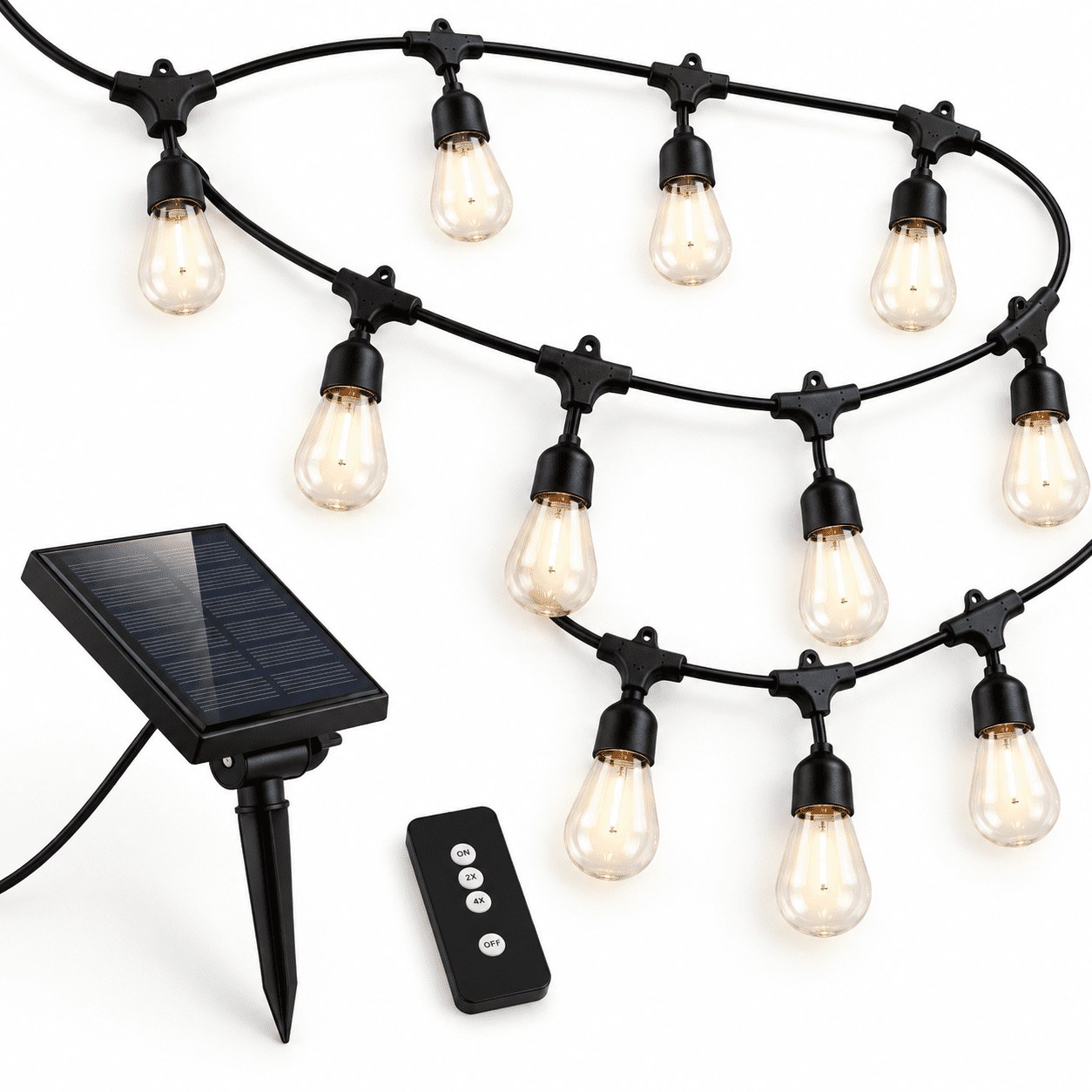27 Ft Solar Power Remote Control Outdoor String Lights With Edison ...