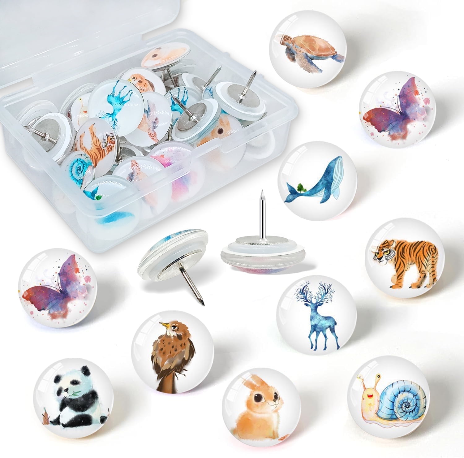Generic Cute Animal Decorative Thumbtacks, 27 Pcs Glass & Metal Push ...