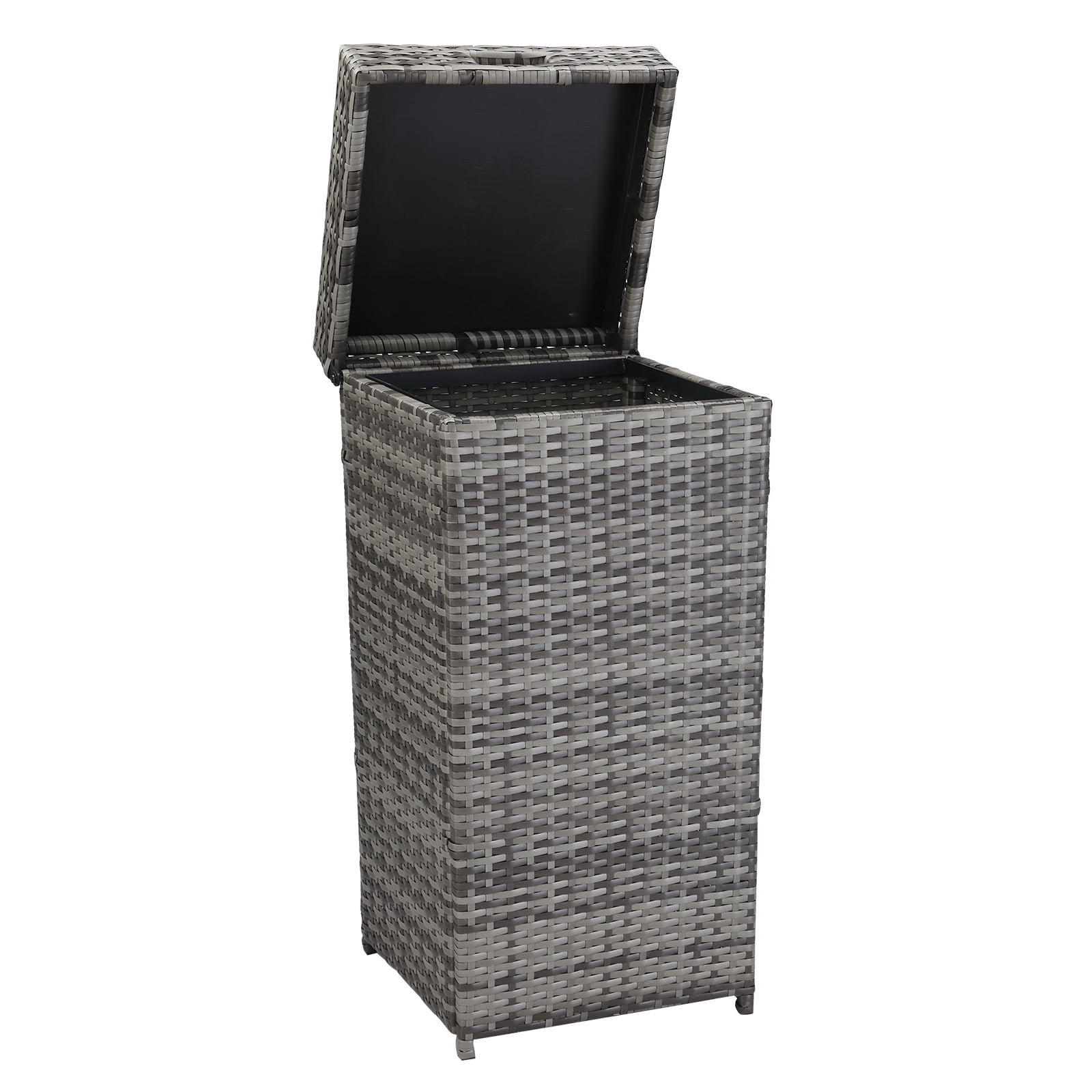27 Gal Outdoor Wicker Trash Can with Lid, Waterproof Rattan Garbage Can ...