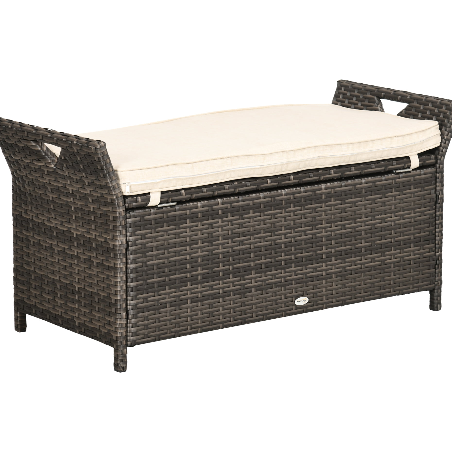 27 Gallon Garden Storage Bench, Outdoor Pe With Cushion, Cream White ...