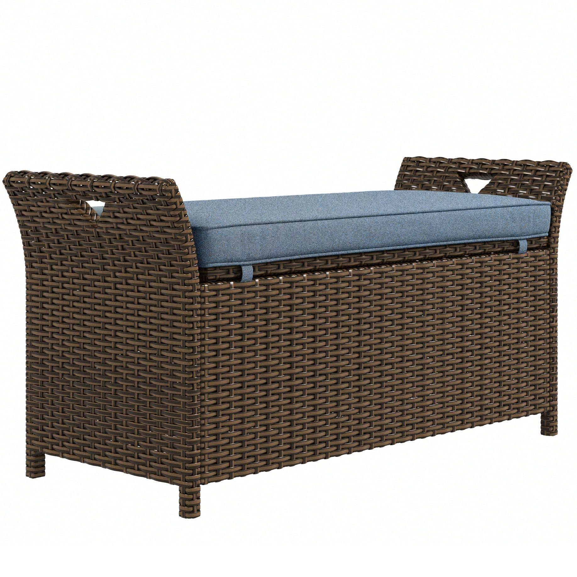 27 Gallon Outdoor Patio Storage Bench, Dark Blue With Cushion And ...